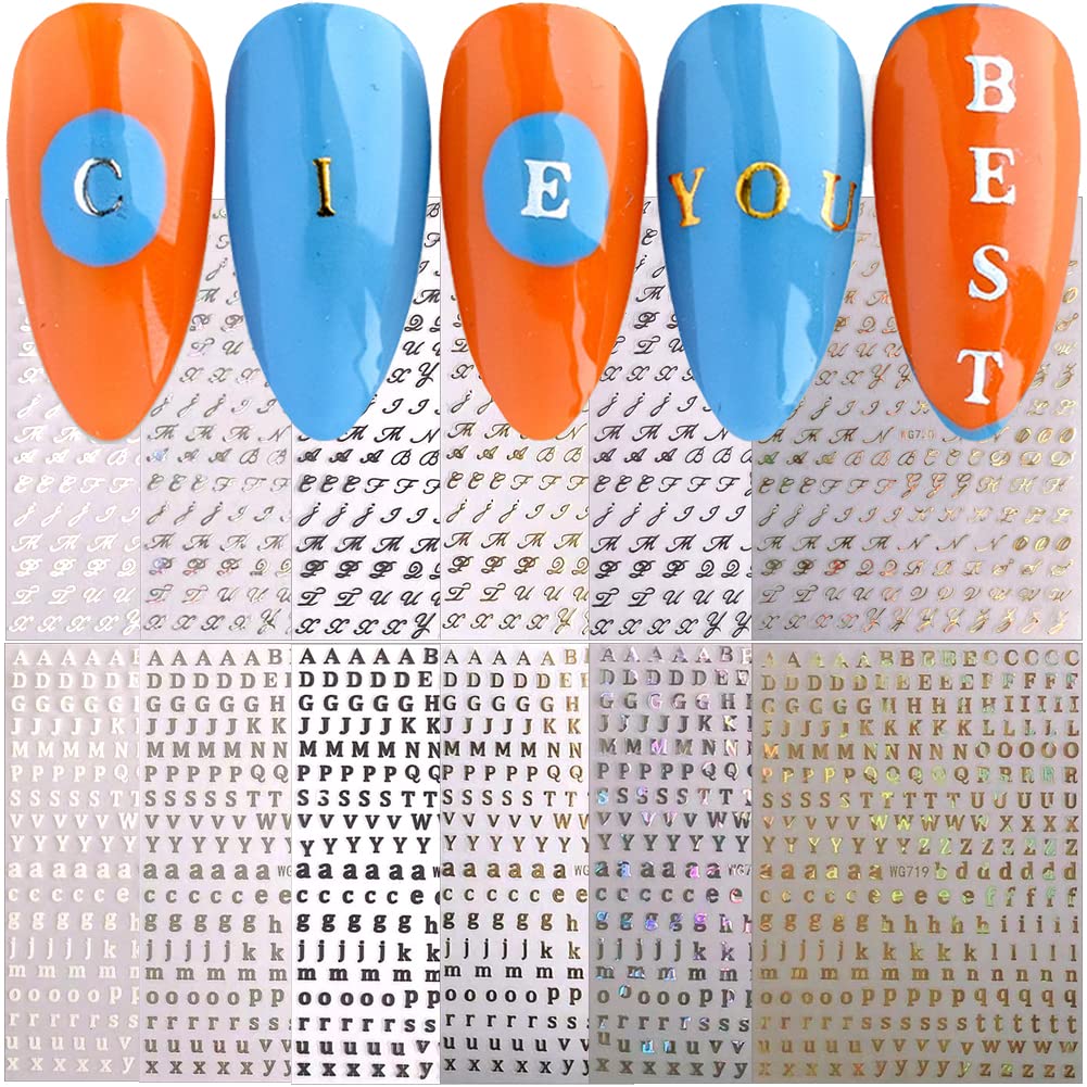 Amazon.com: 12 Sheets Letter Nail Art Stickers Decal, Nail Supplies 3D ...