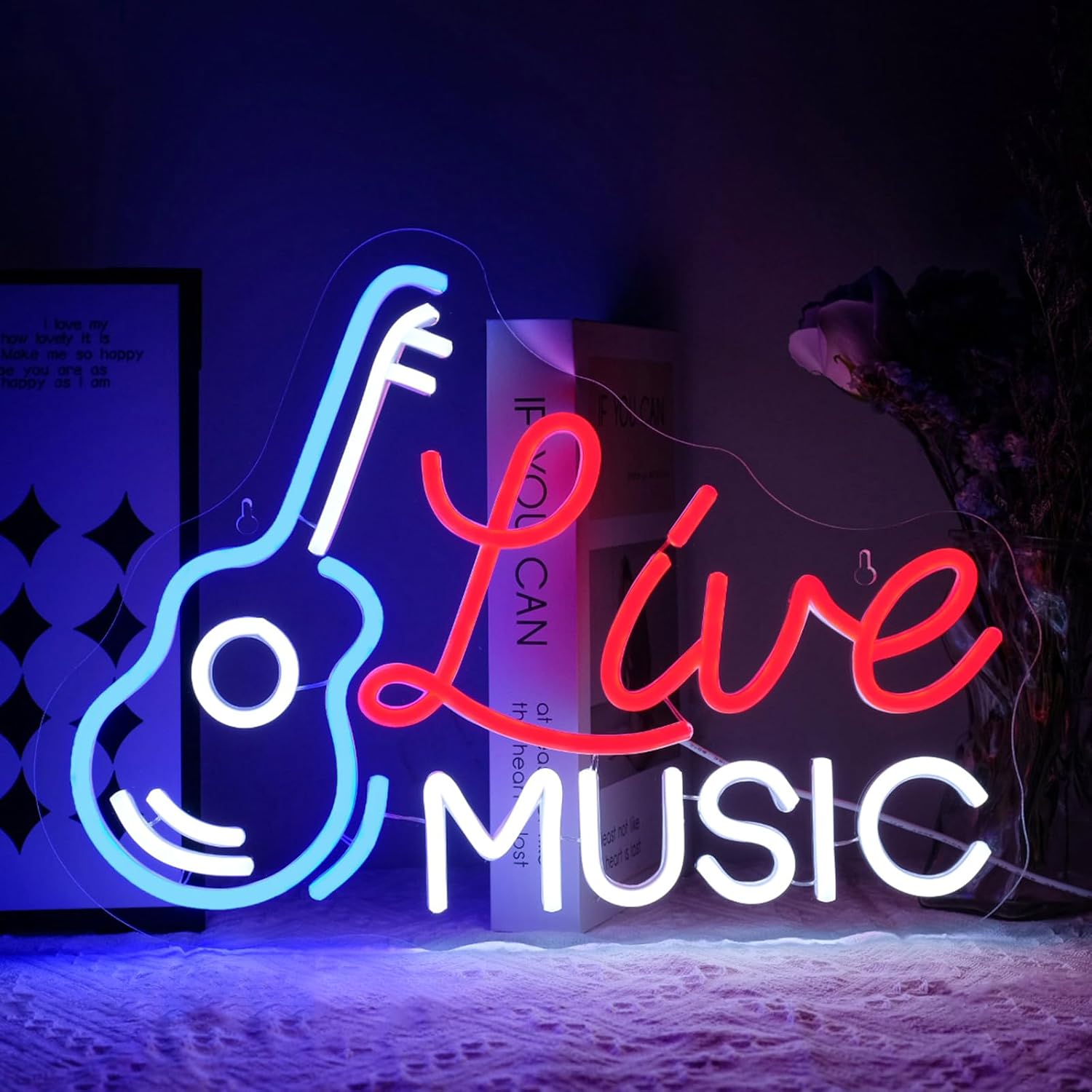 Virlusy Live Music Neon Sign for Wall Decor - Dimmable LED Light for ...