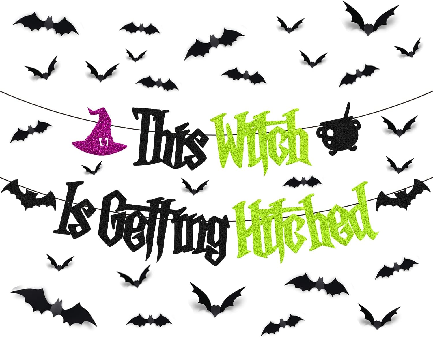 Amazon.com: This Witches is Getting Hitched Banner with 32 PCS 3D Bats ...