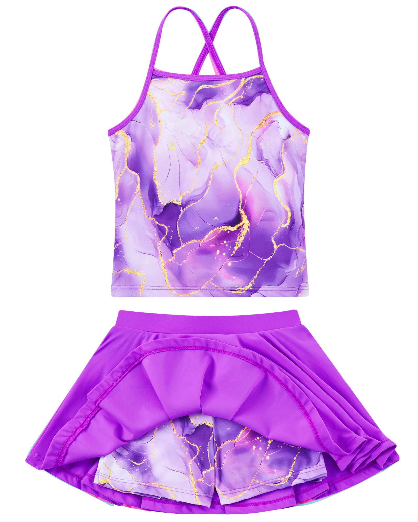 Snapklik.com : Kids Girl Swimsuit Size 10 9 Tankini Purple Marble ...
