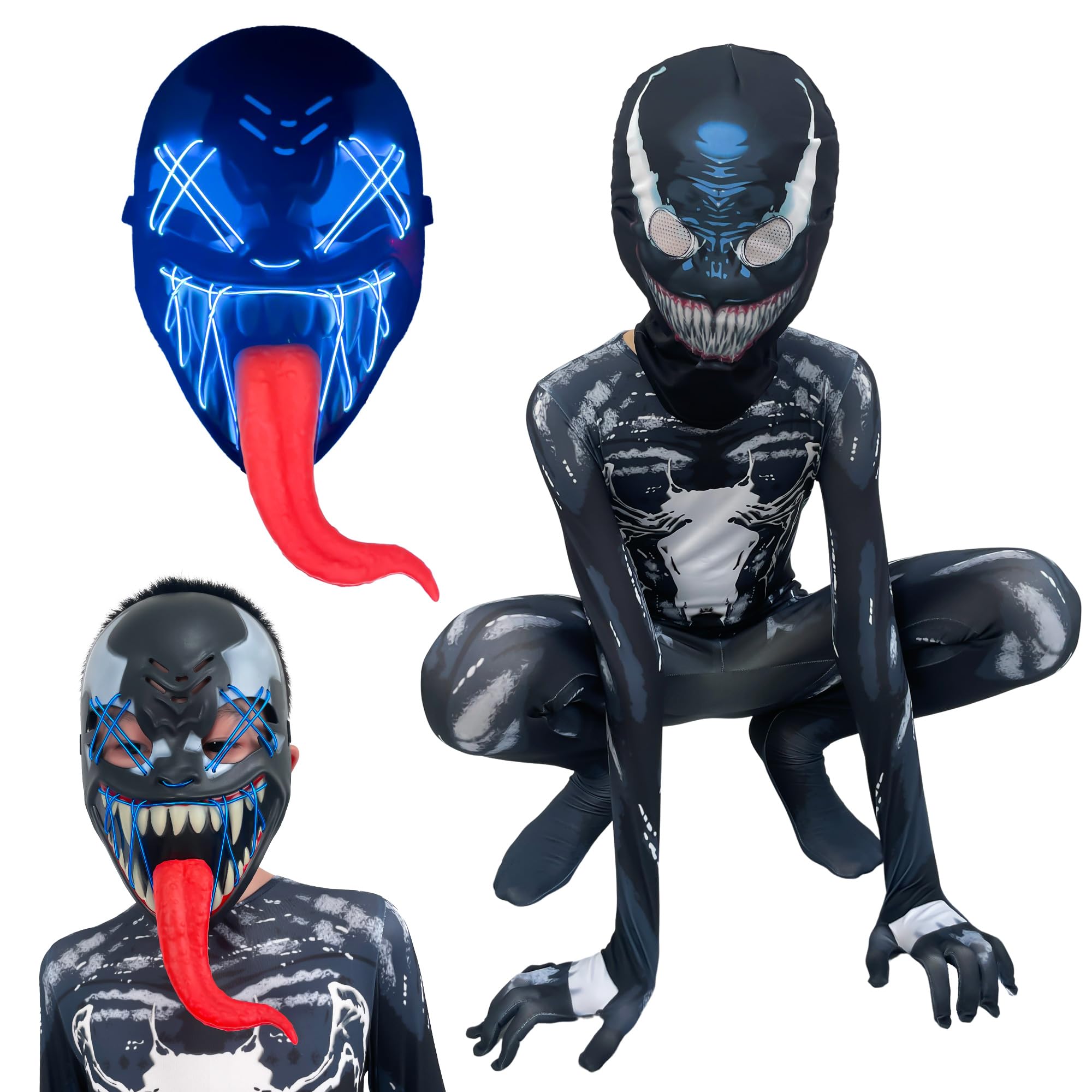 LULUNEE Superhero Costume for Kids LED Mask Halloween Costumes Cosplay ...