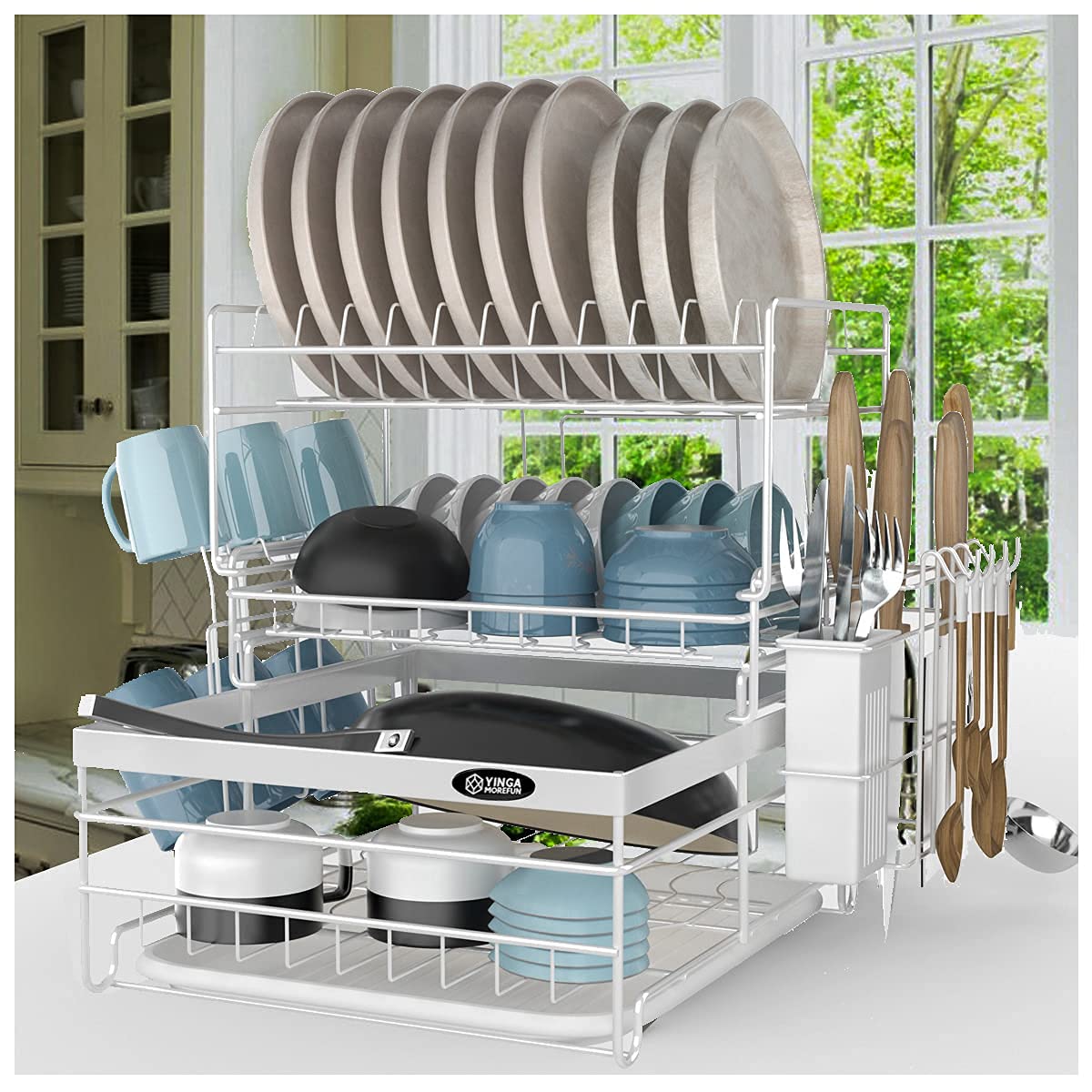 Buy Dish Drying Rack 2 Tier, Dish Drainers for Kitchen Counter with ...