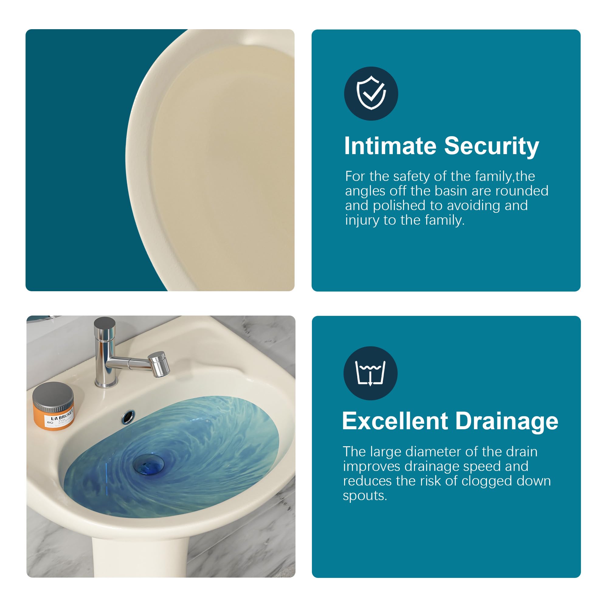 Snapklik.com : Pedestal Sink Bone 1 Hole, 20 X 17 Inch Bathroom ...