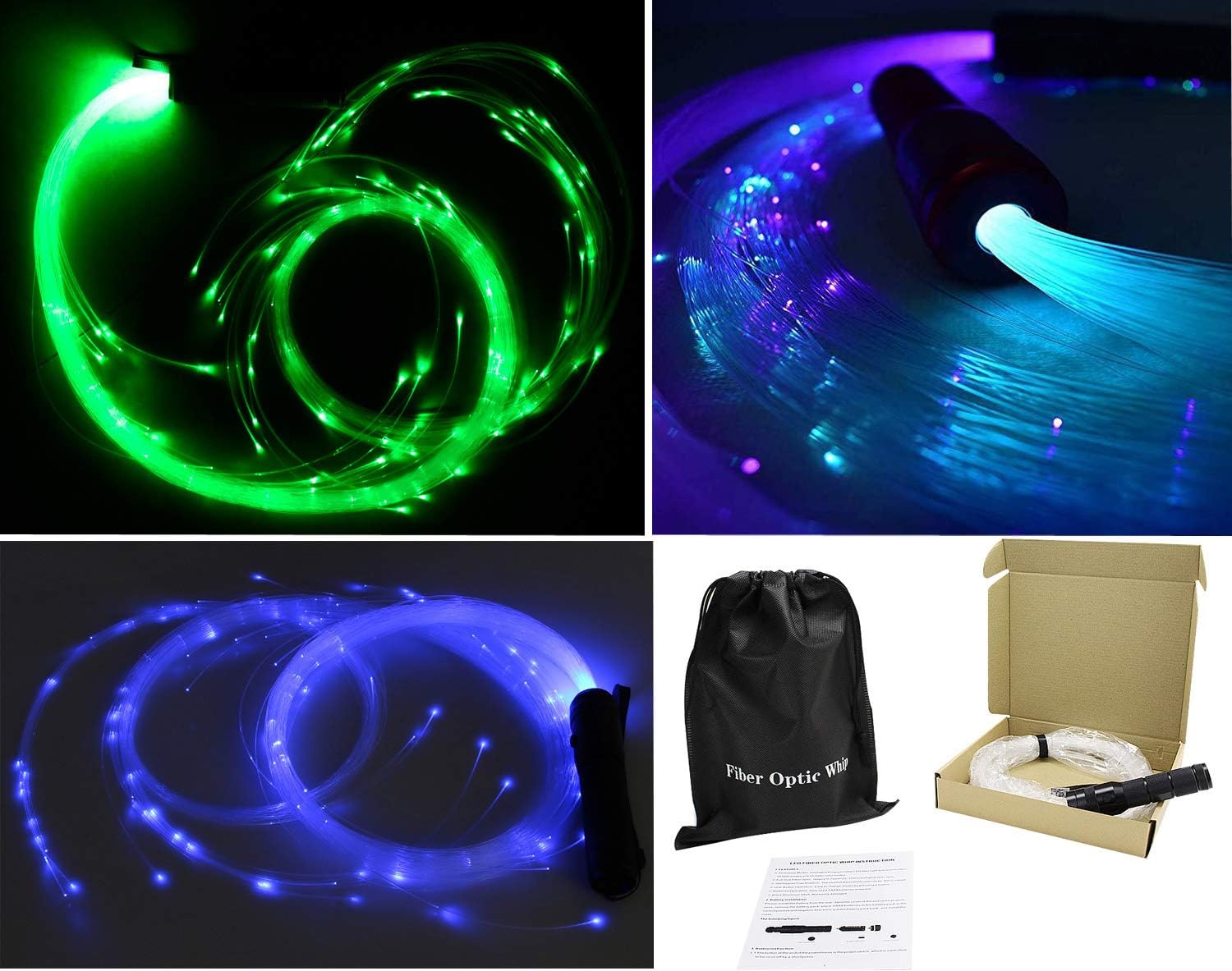 AZIMOM LED Fiber Optic Dance Whip Space Whip 6ft 360° Swivel 40Display ...