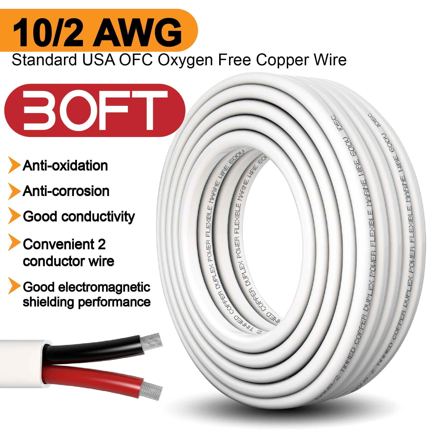 Snapklik.com : Ruikarhop 10 Gauge Duplex Marine Wire Tinned Copper Boat ...