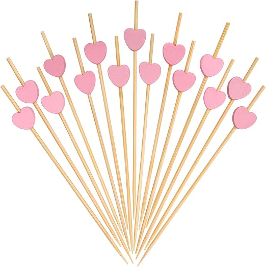 Amazon.com | Minisland Pink Love Heart Cocktail Picks, 4.7 Inch Long ...