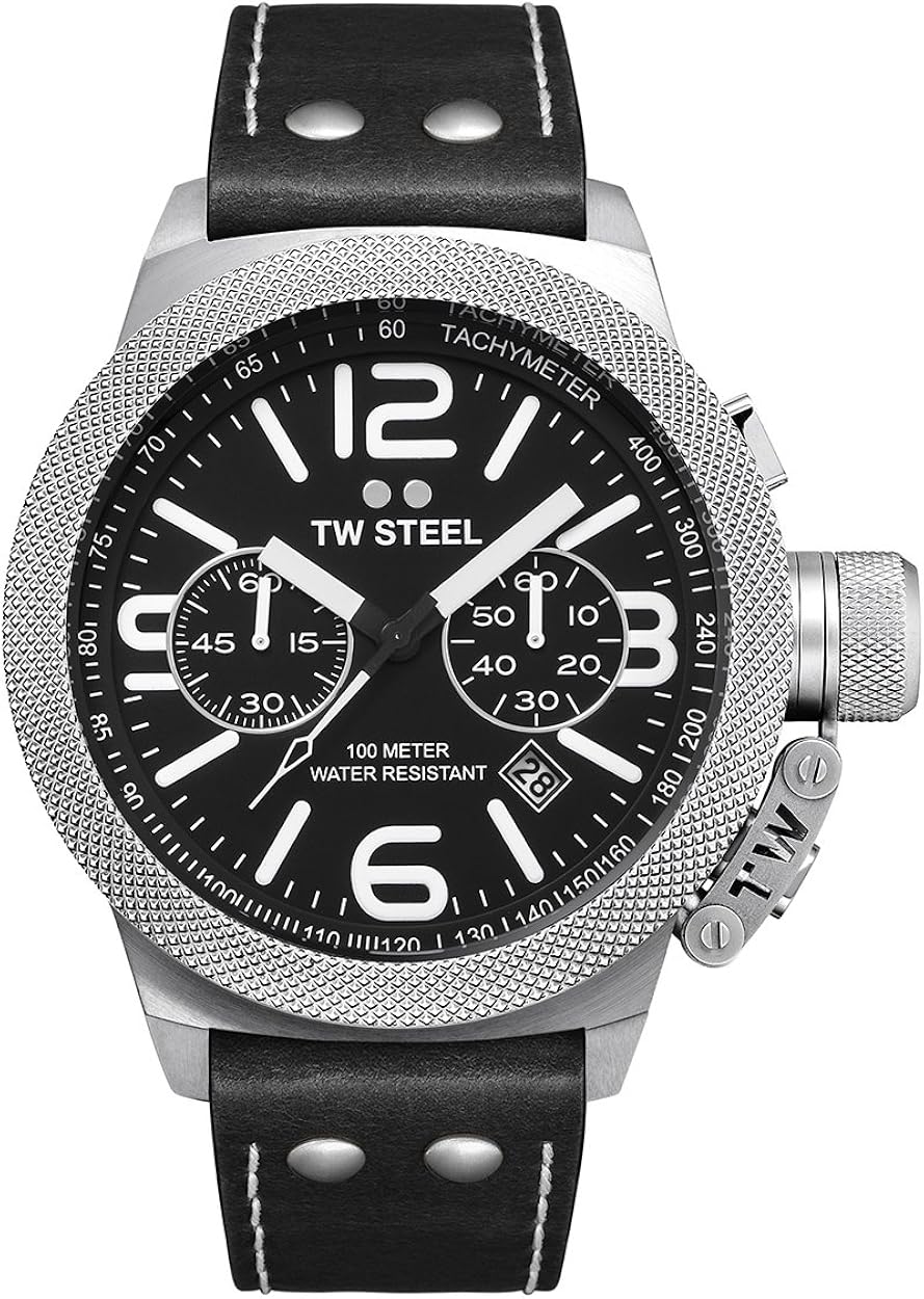 TW Steel Canteen Leather Quartz Watch with Black Dial Chronograph ...