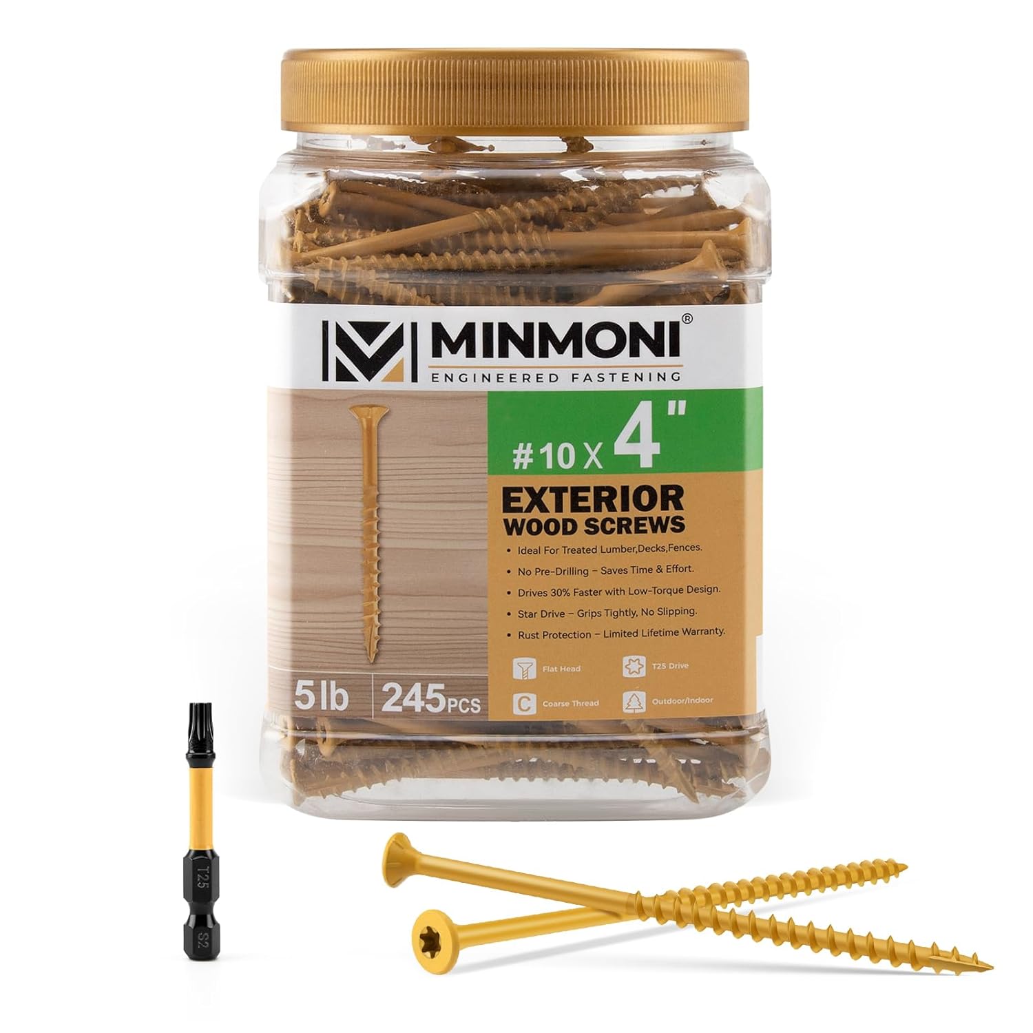 #10 x 4'' Wood Screws (5 lb Box), Trox Flat-Head Exterior Deck Screws ...