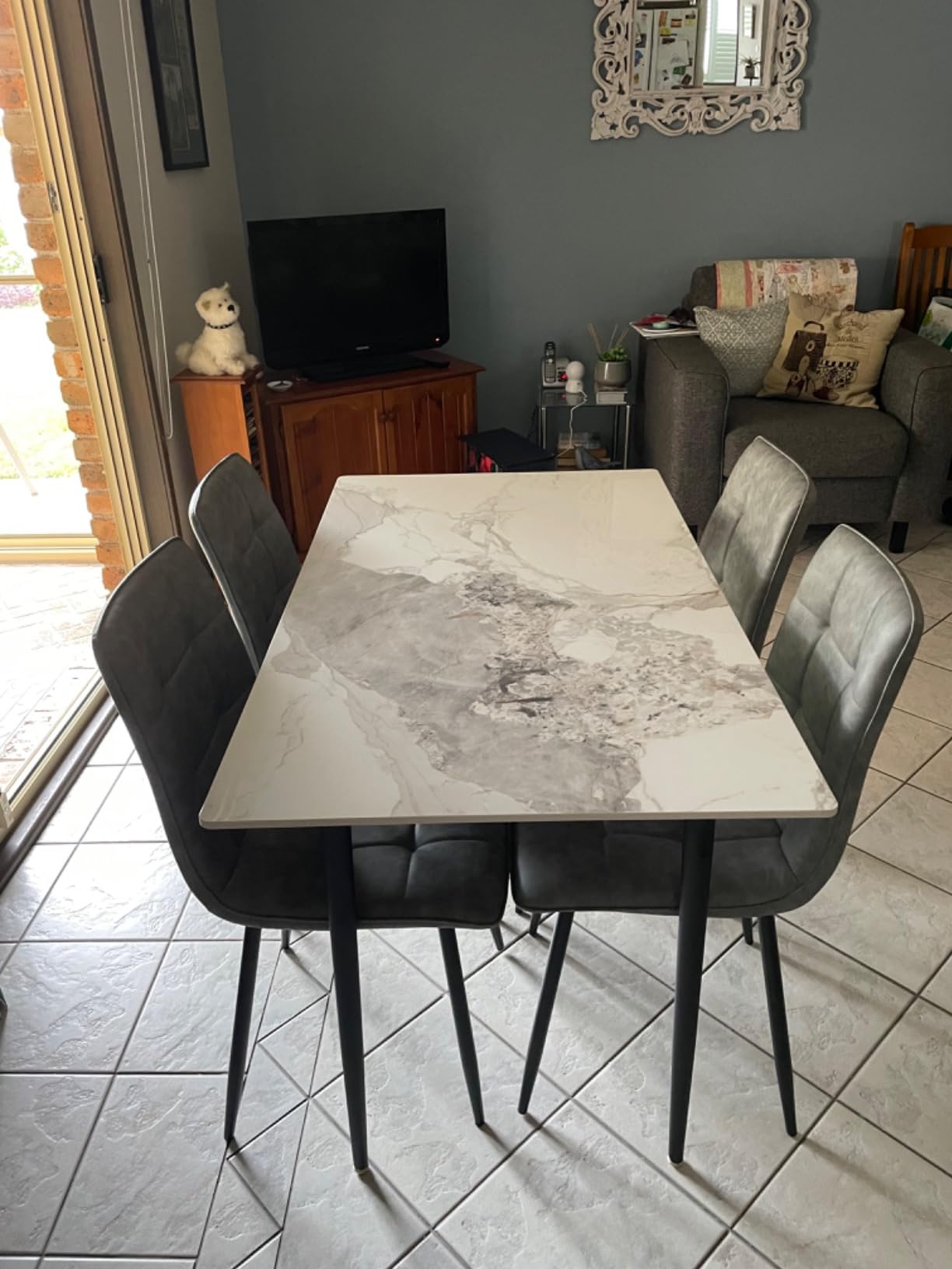 Kitchen Dining Table Marble Tabletop: Rectangular 120cm Modern Sintered ...