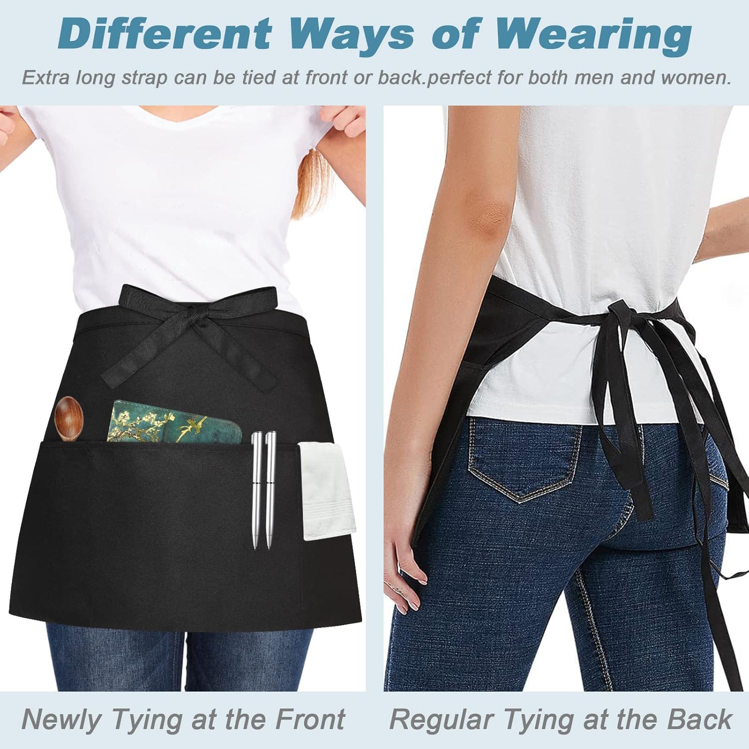 ACdream Waitress Apron with 3 Pockets, Server Waiter Waterproof ...