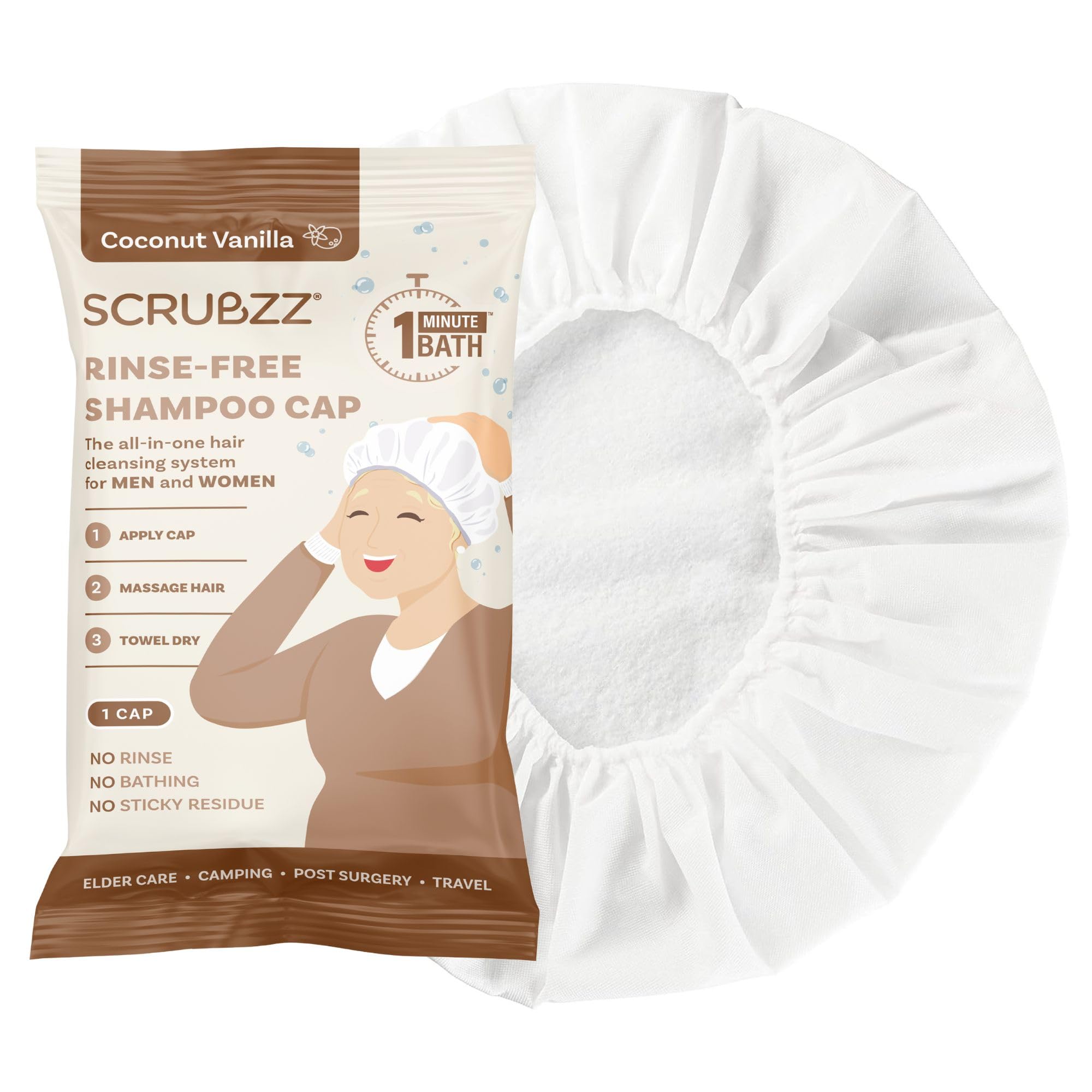 Amazon.com: Scrubzz Shampoo Cap No Rinse for Elderly and Bedridden ...