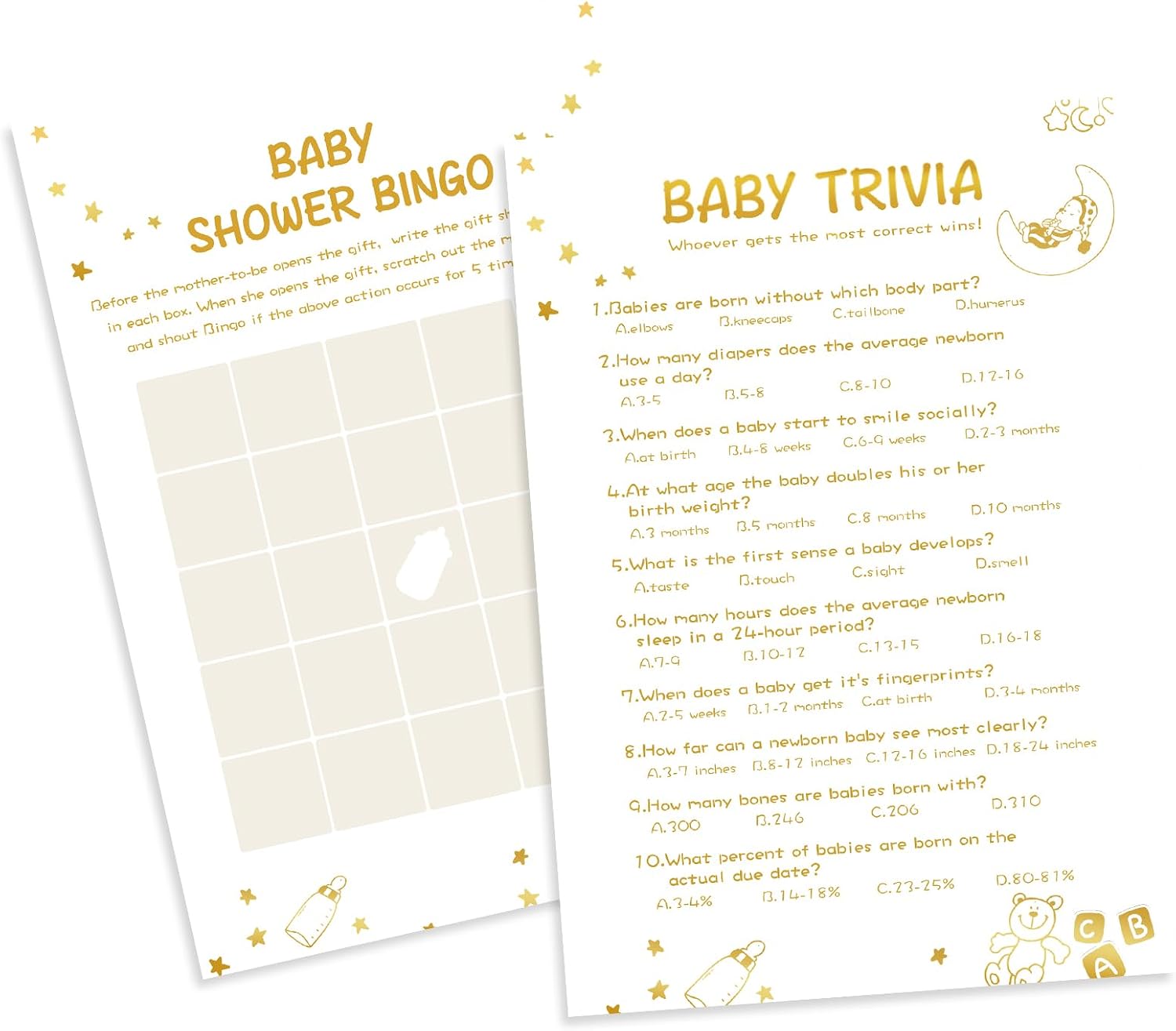 Amazon.com: OLOUTAB Baby Trivia Game &Baby Shower Bingo Cards-2 Games ...