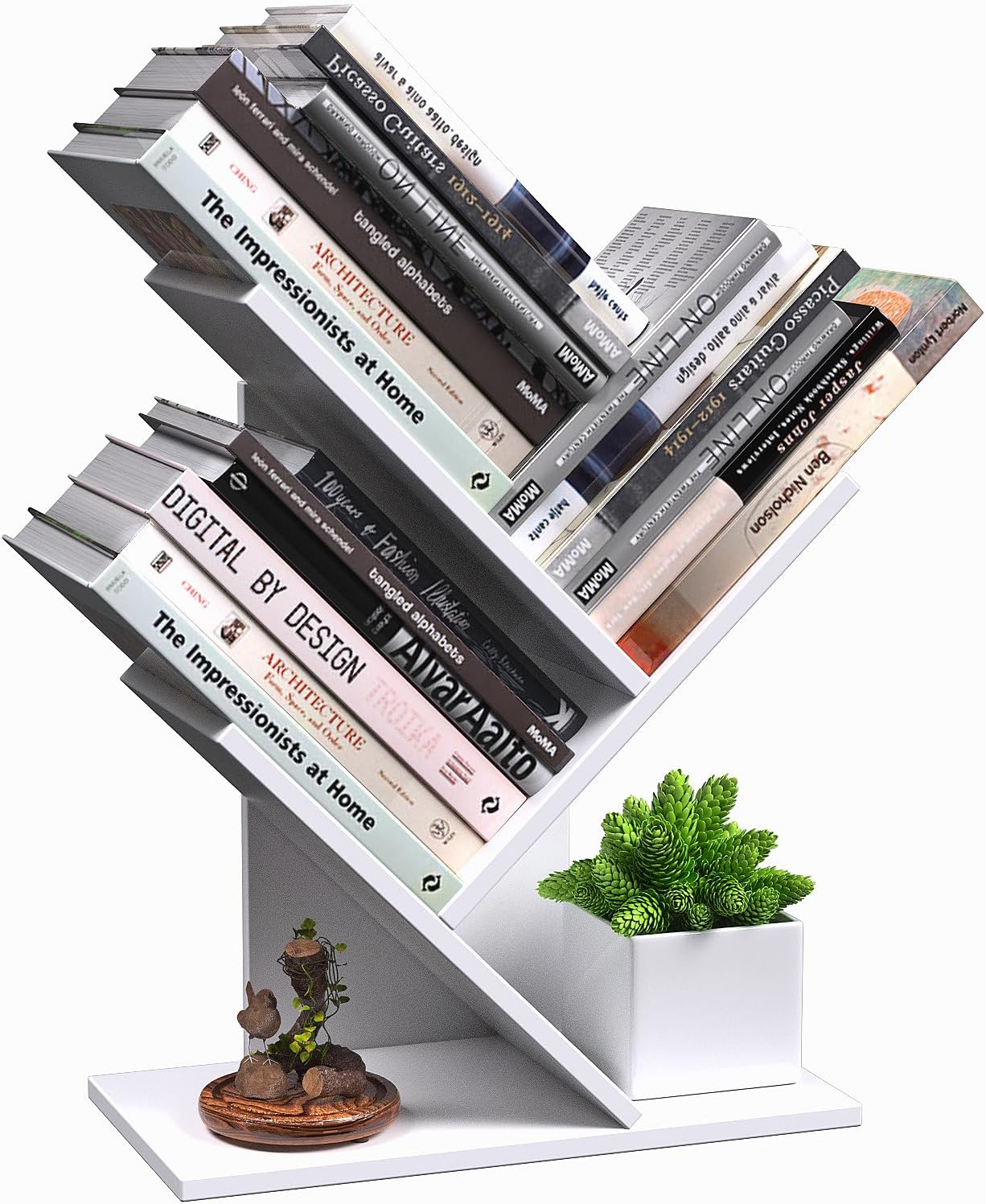 Amazon.com: THASOK 3 Tier Tree Bookshelf, 𝐔𝐩𝐠𝐫𝐚𝐝𝐞𝐝 Wood Shelf Bookcase ...
