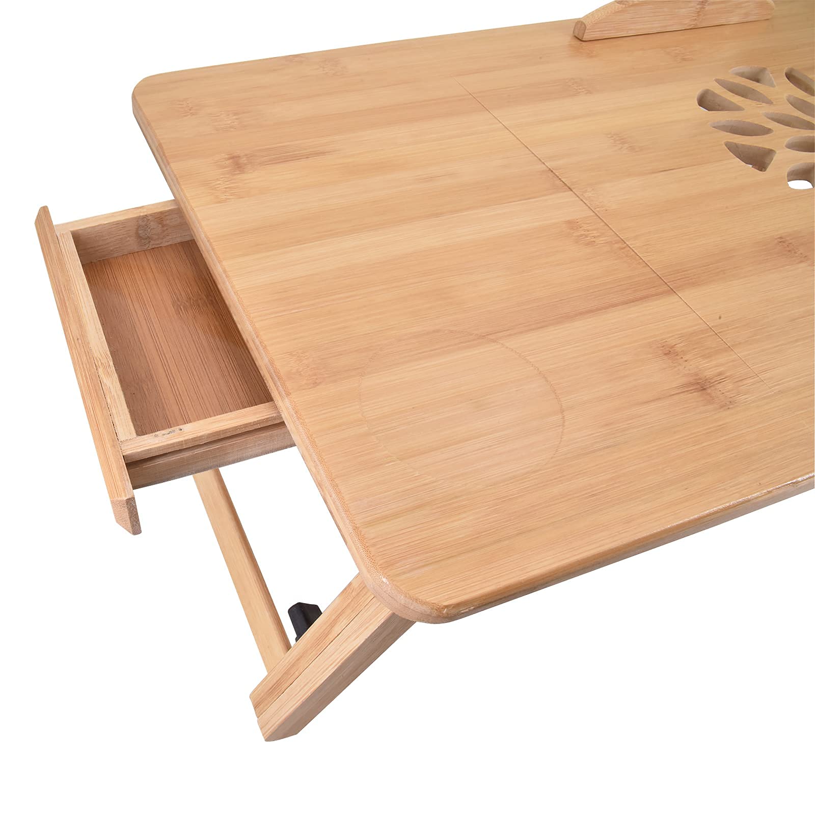 Buy KMOON Bamboo Laptop Table Desk, Adjustable Tilting Computer Stand ...