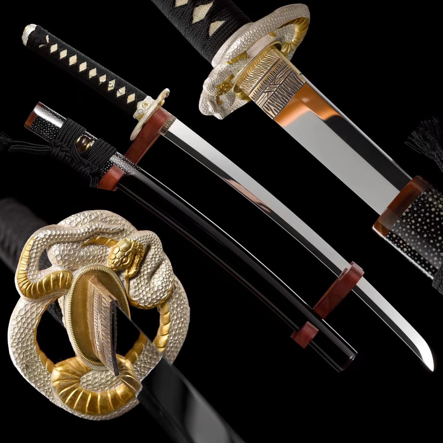 Amazon.com : Golden Python Wakizashi Sword Razor Sharp Mirror Blade Japanese Samurai Sword Brass ...