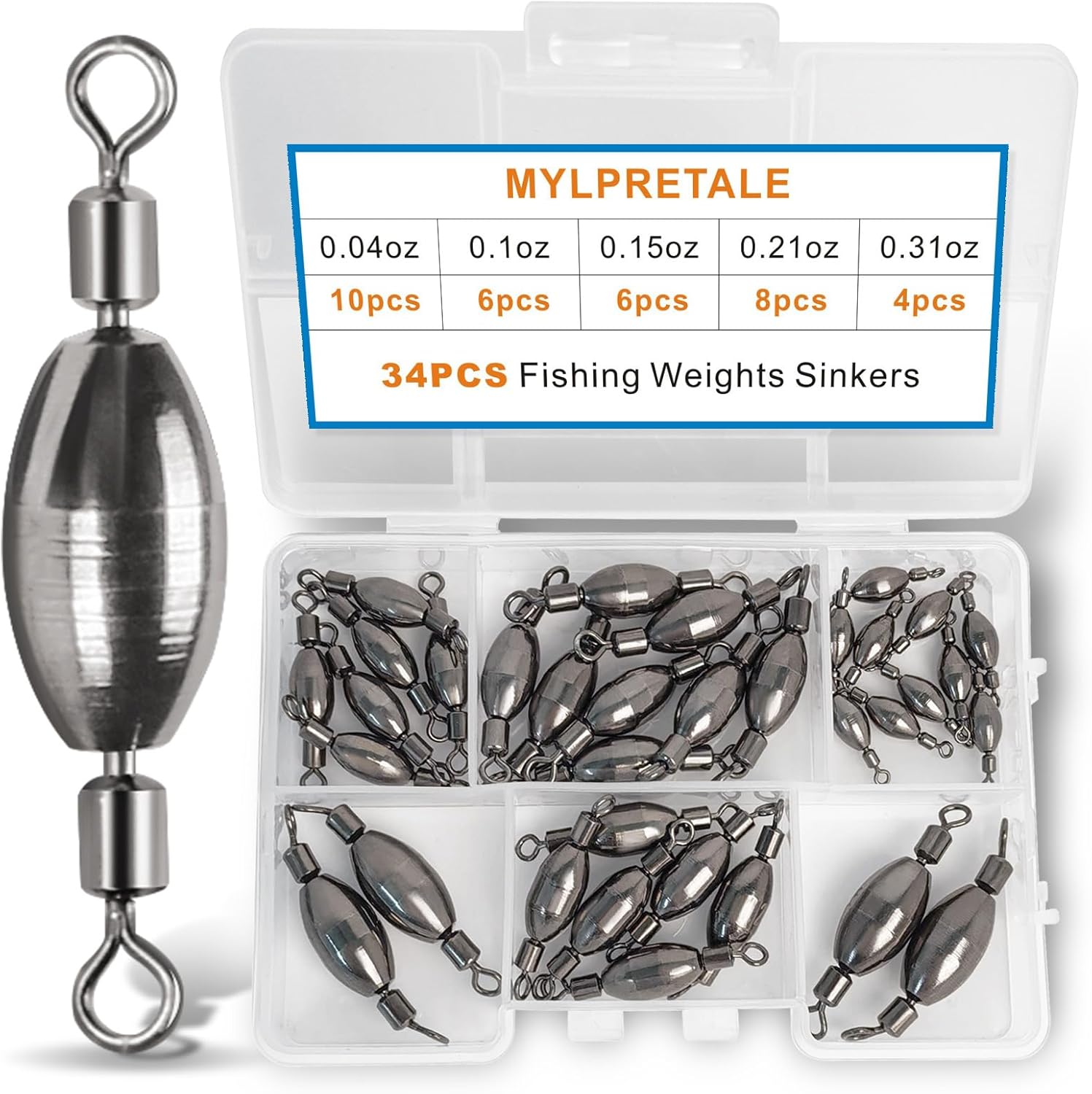 Amazon.com : MYLPRETALE 34Pcs Fishing Weights Swivel Brass Sinkers ...