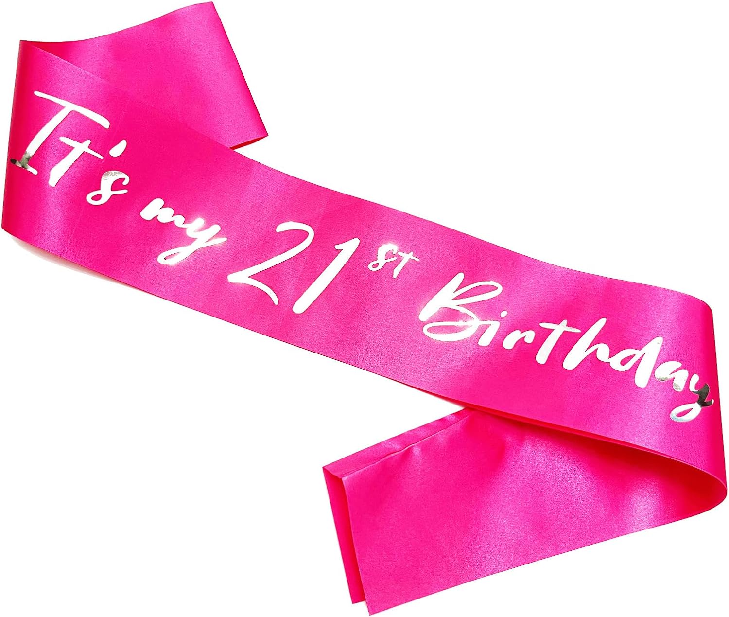 Amazon.com: 21st Birthday Sash, Hot Pink Satin Soft Sashes with Silver ...