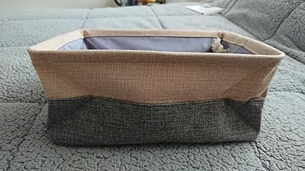 Amazon Basics Linen Storage Basket with Handles, Small,Beige/Gray ...