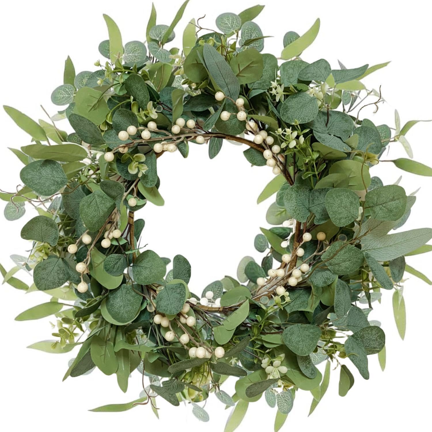 Avoik Green Eucalyptus Wreath for Front Door, Artificial Faux ...