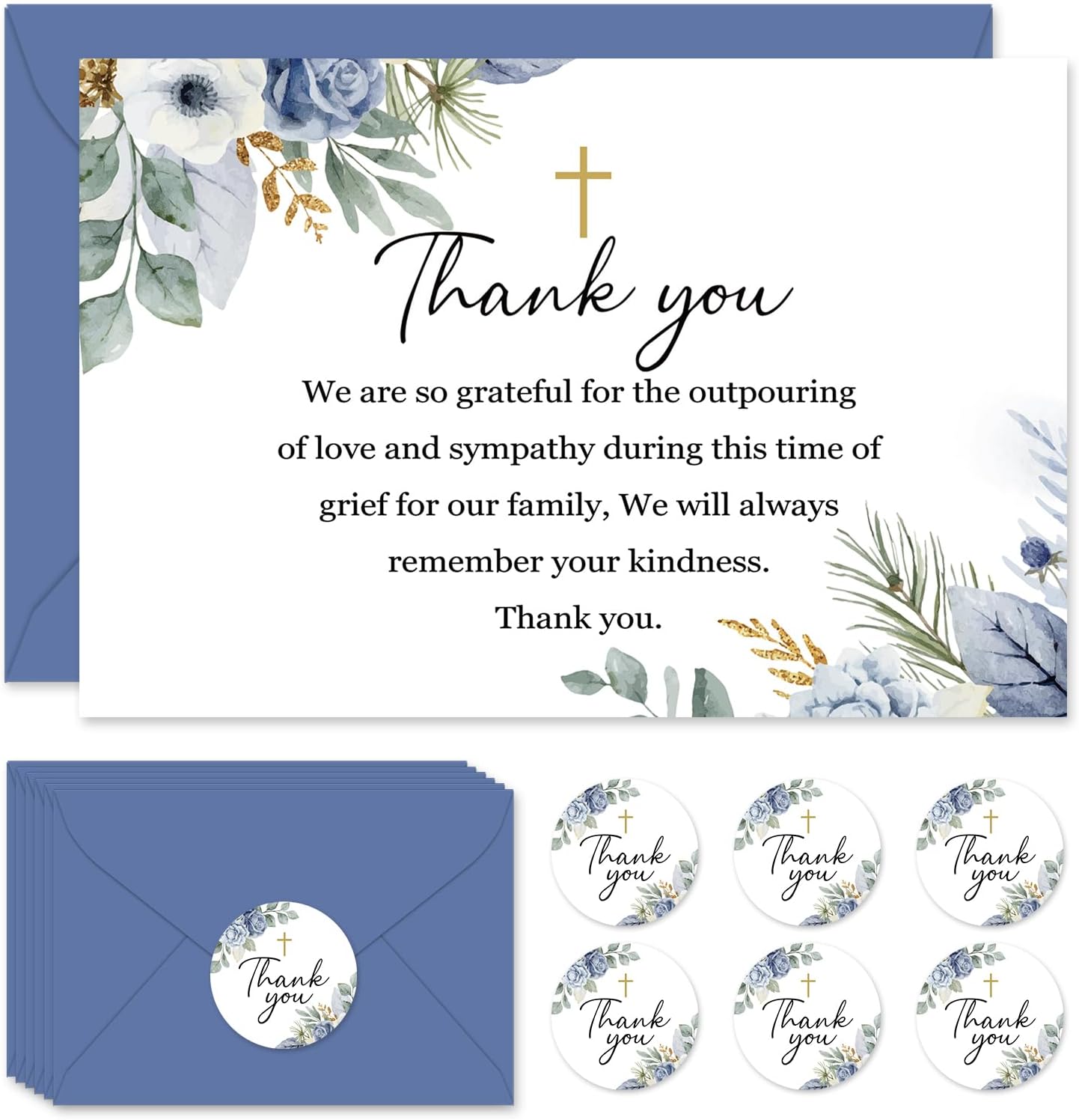 Amazon.com : Whaline 24Pcs Funeral Thank You Card Floral Sympathy Thank ...