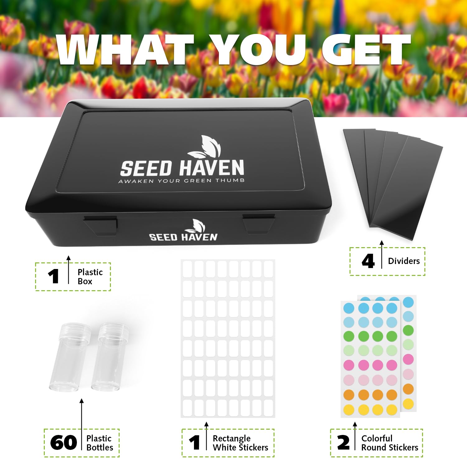 Seed Storage Box, Opaque Light Proof Seed Organizer Storage Box with 60 ...