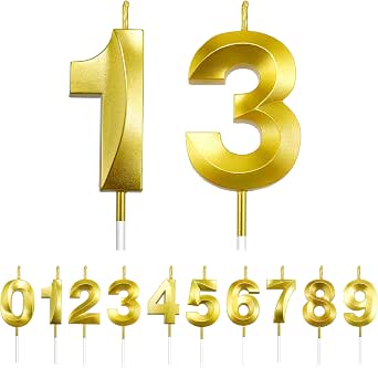 Amazon.com: Gold Birthday Number Candles 13 Birthday Candles for Cake ...