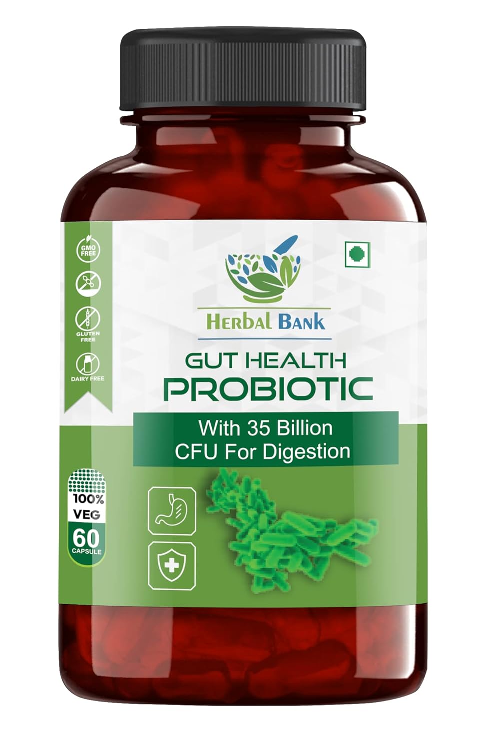 Herbal Bank Gut Health Probiotics 35 Billion CFU Multi- Strains, Gut Support, Digestion ...