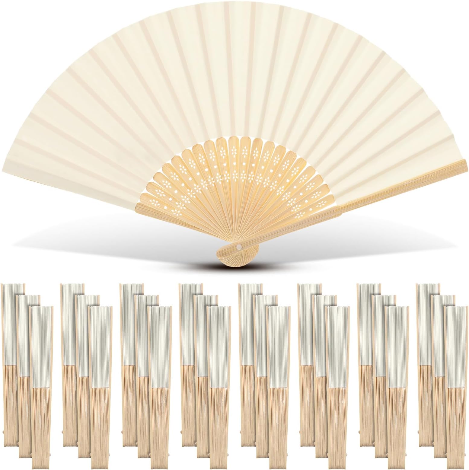 Amazon.com: 60 Pcs White Paper Hand Fan Bamboo Folding Fan Handheld ...