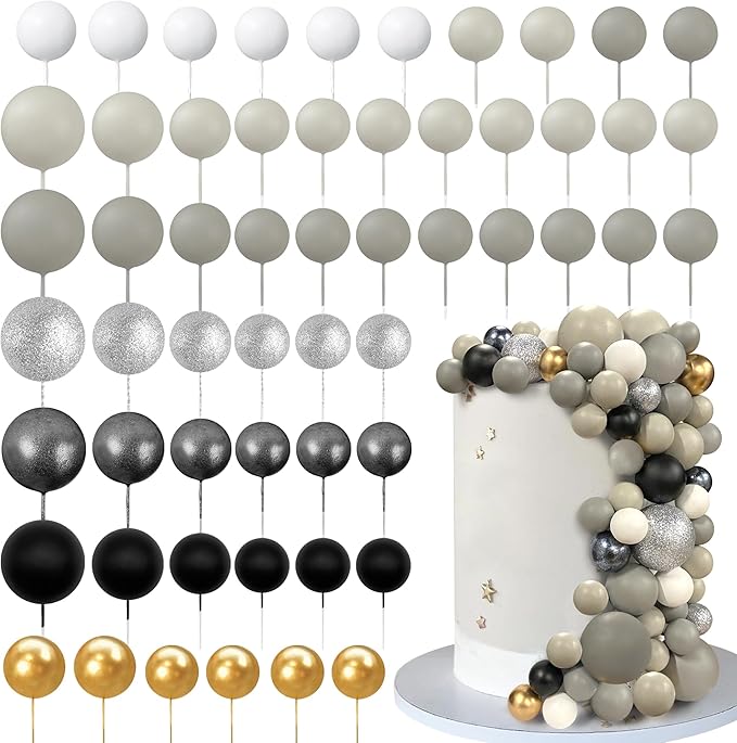 Amazon.com: 56 PCS Colorful Ball Shaped Cake Topper Pearl Balls Cupcake ...