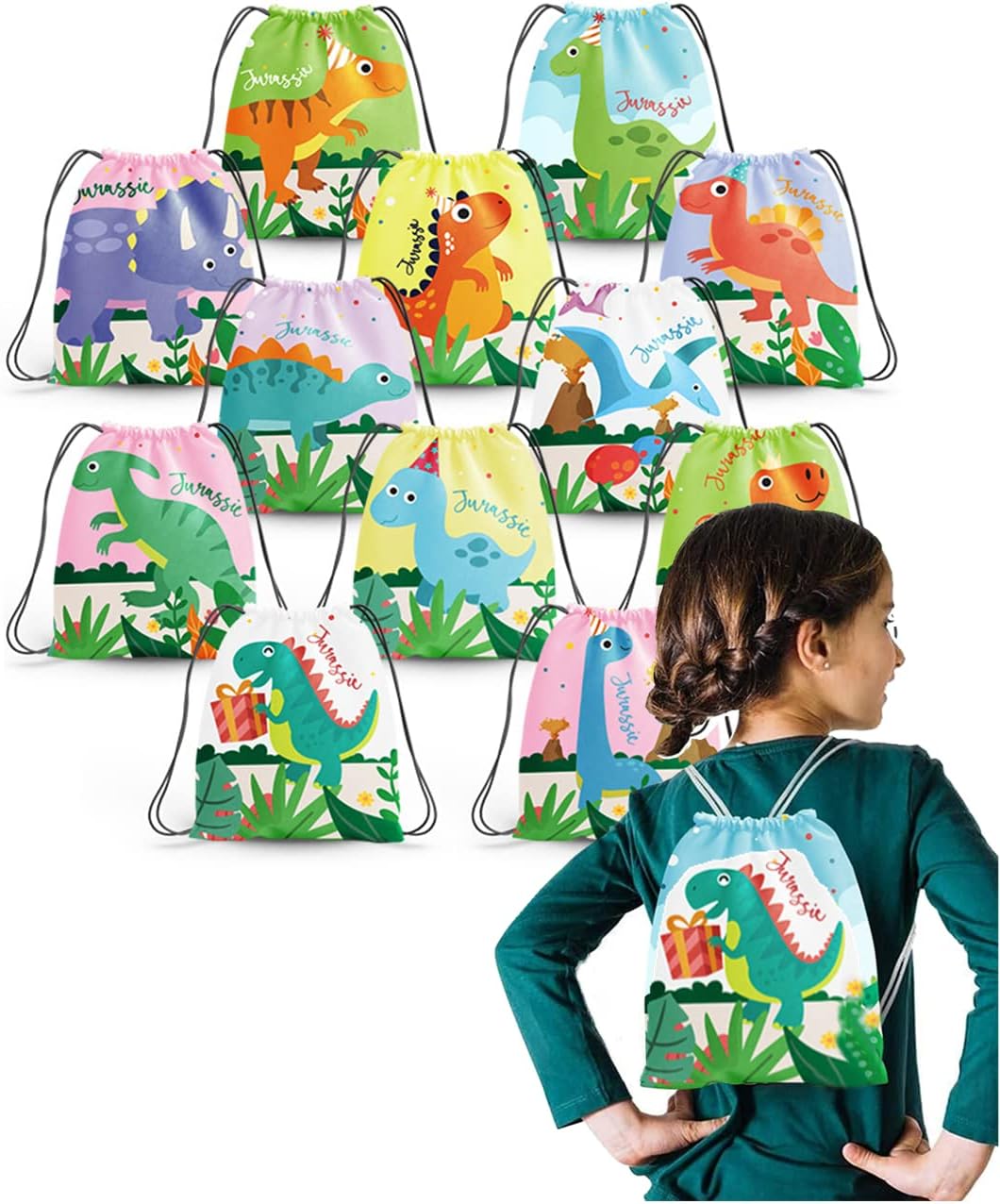 Coclux 12 Pack Dinosaur Party Supplies Favors Drawstring Bags for Kid’s ...