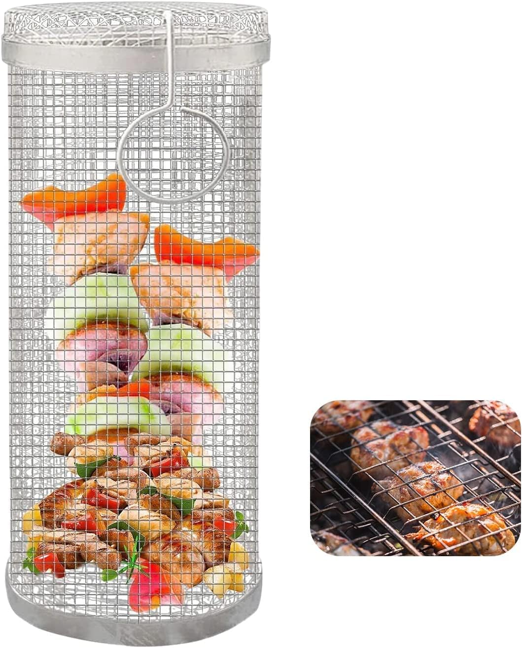 FYeang® BBQ Grill Basket ,Rolling Grill Basket, Stainless Steel ...