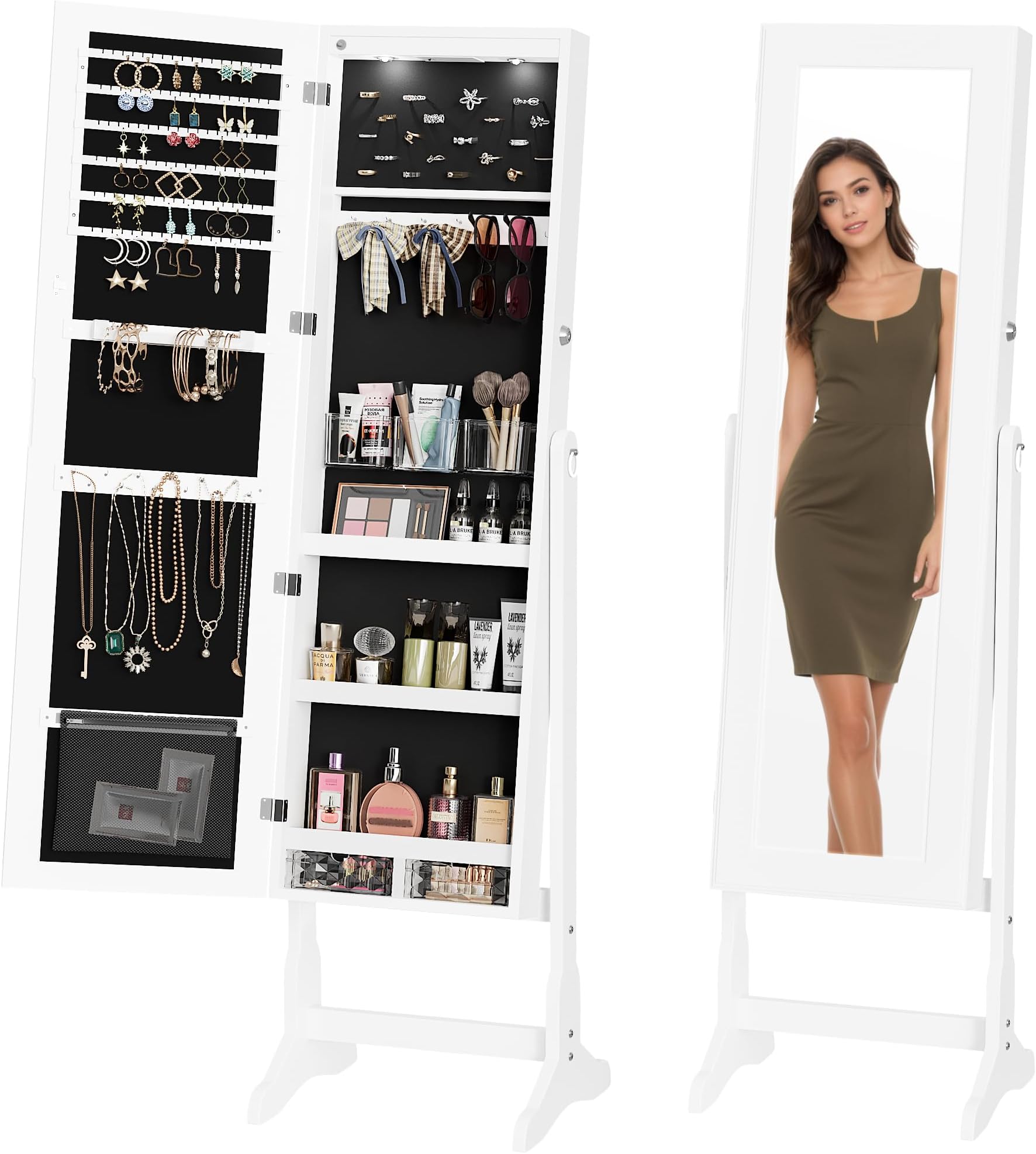 Amazon.com: YESHOMY Mirror Jewelry Cabinet, Full Length Freestanding ...