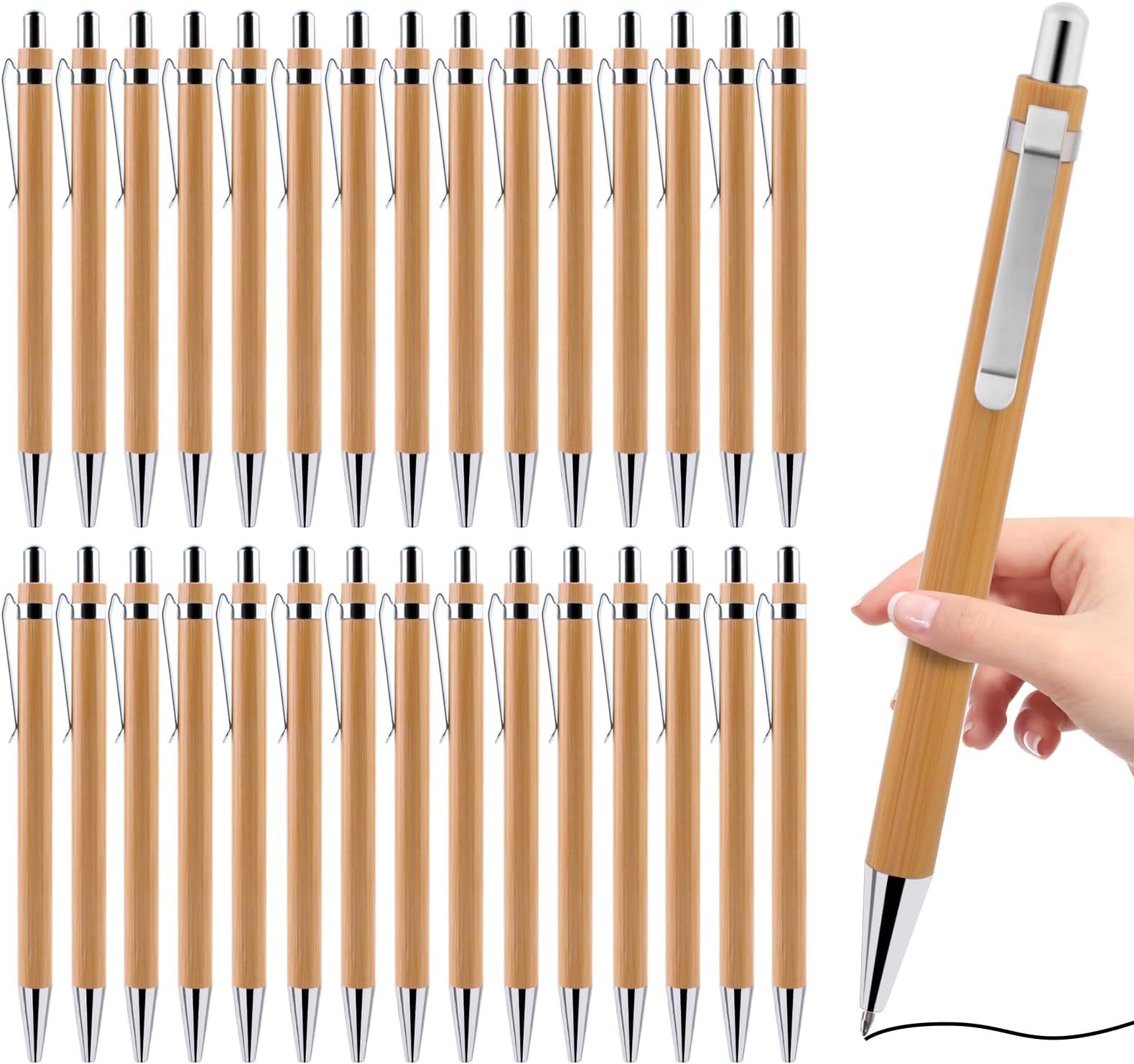 Nizirioo Lot de 30 stylos à bille en bois réutilisables - Stylo à bille ...