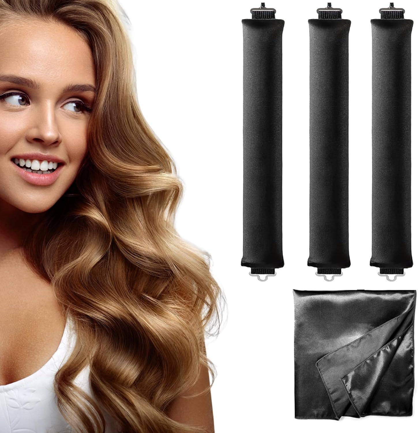 Heatless Hair Curler - No Heat Velvet Jumbo Flexi Rods for Overnight ...