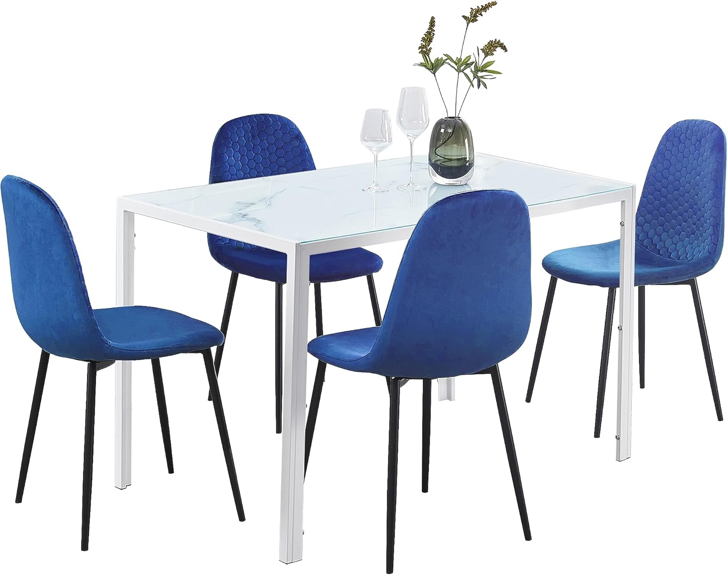 Glass Dining Table with Chair Set 4, 5 Pieces Glass Dining Room Set ...