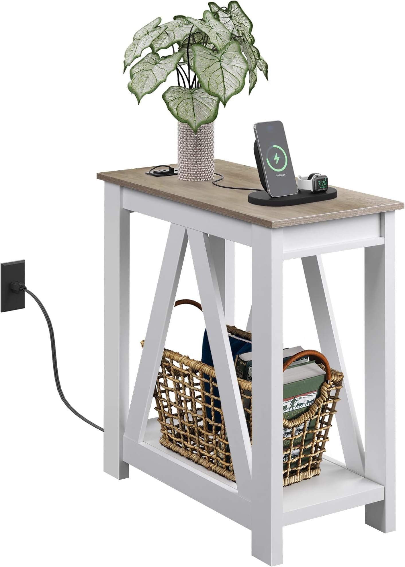Amazon.com: LDTTCUK Side Table with Charging Station, End Table with ...