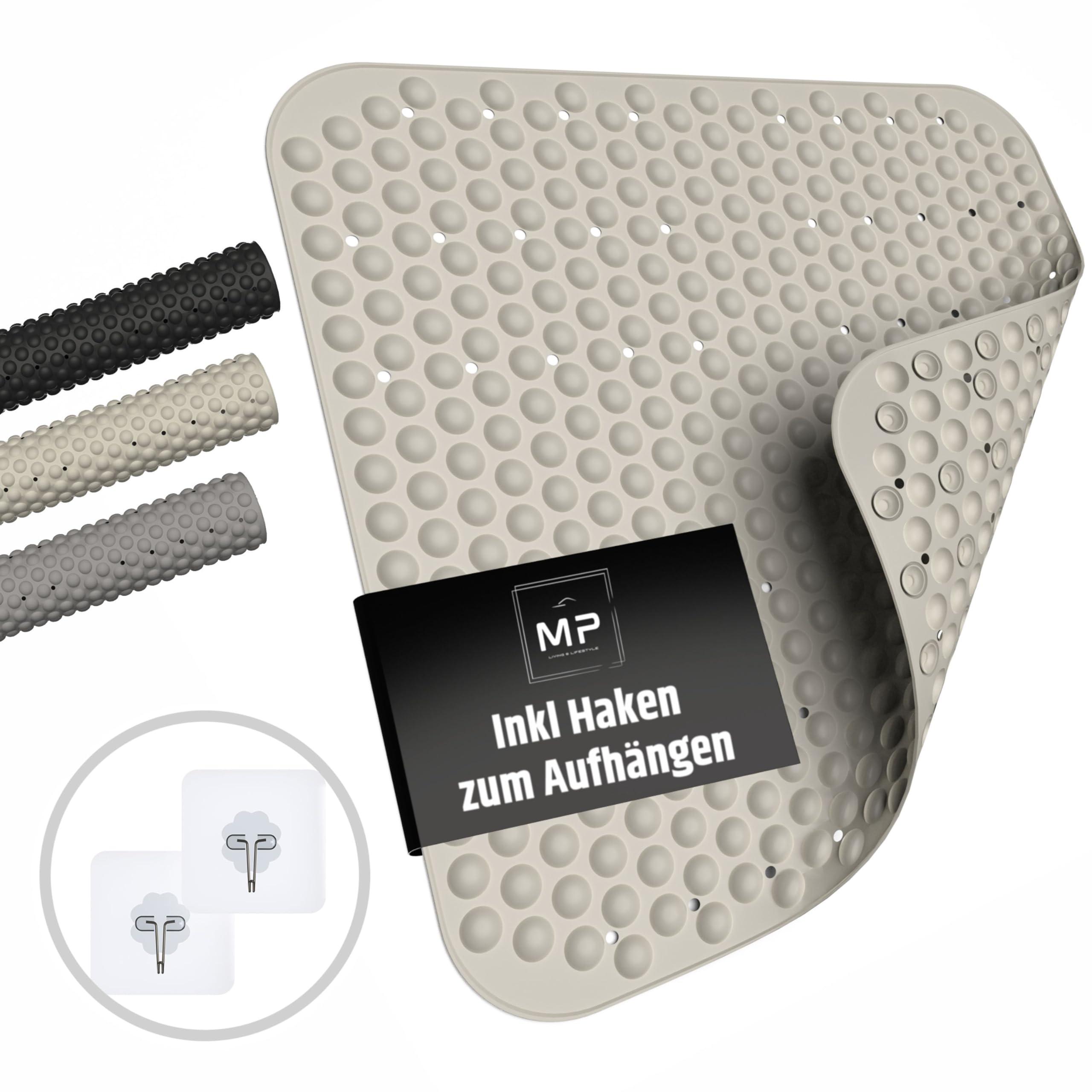 Duschmatte rutschfest 52 x 54 cm mit 2X Klebehaken 100% TPE - Robuste ...