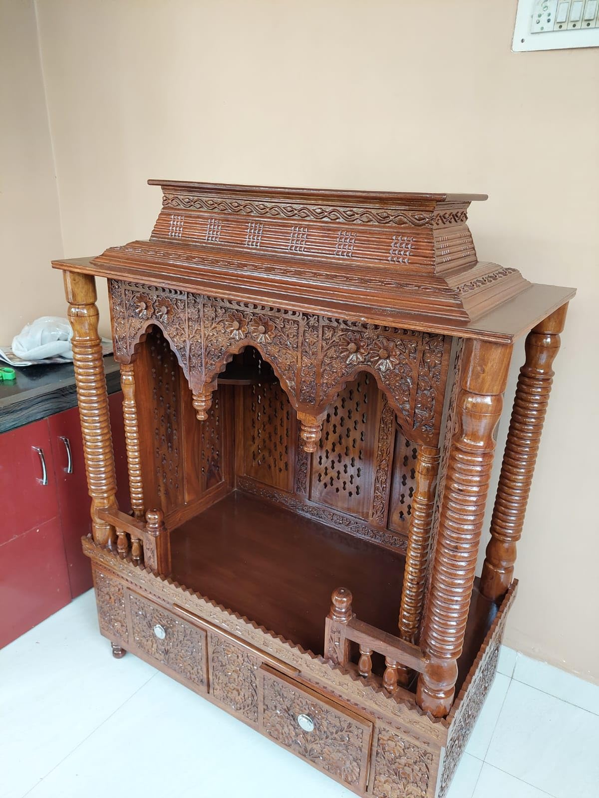 Shilpi Wooden Temple/Mandir in Contemporary 2 Drawer Design : Amazon.in ...