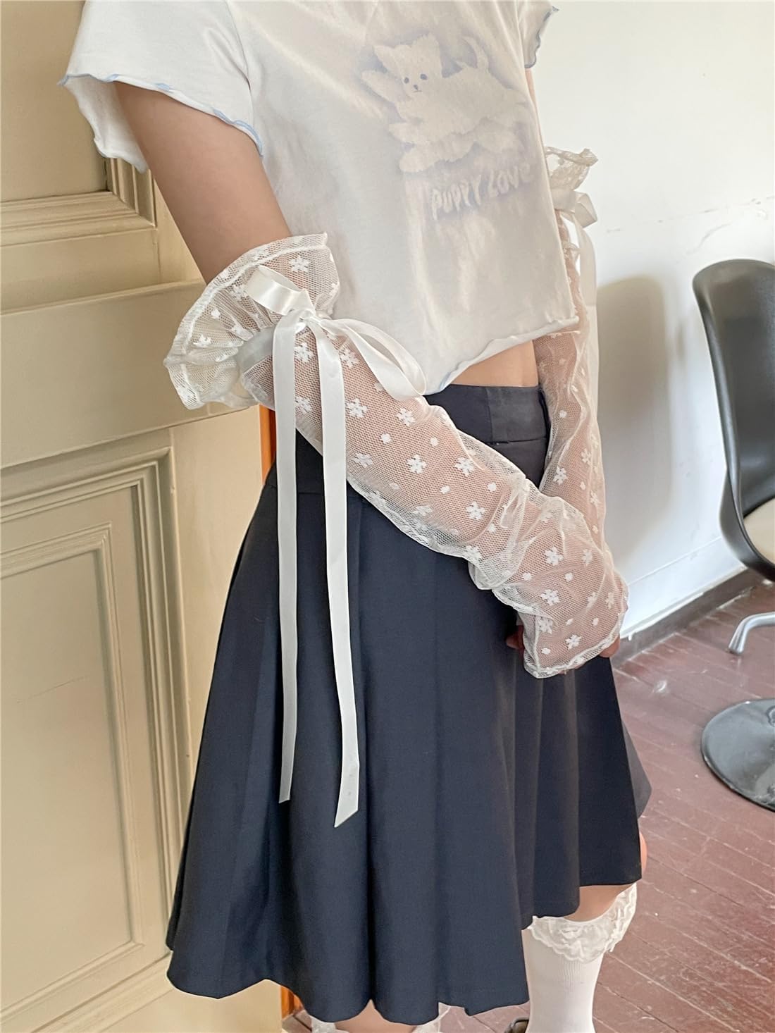 Lace Kawaii Long Fingerless Gloves Aesthetic Y2k Arm Warmers Acubi ...