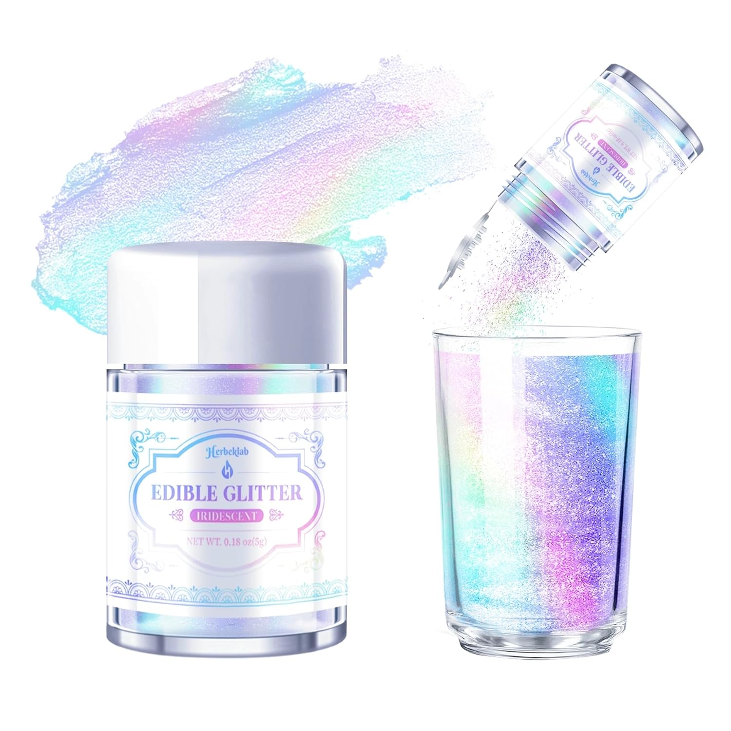 Amazon.com : Iridescent Edible Glitter for Cocktails - Rainbow Luster ...