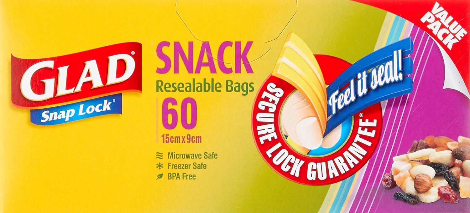 Glad Snap Lock Resealable Mini Snack Bags, BPA Free, Microwave ...