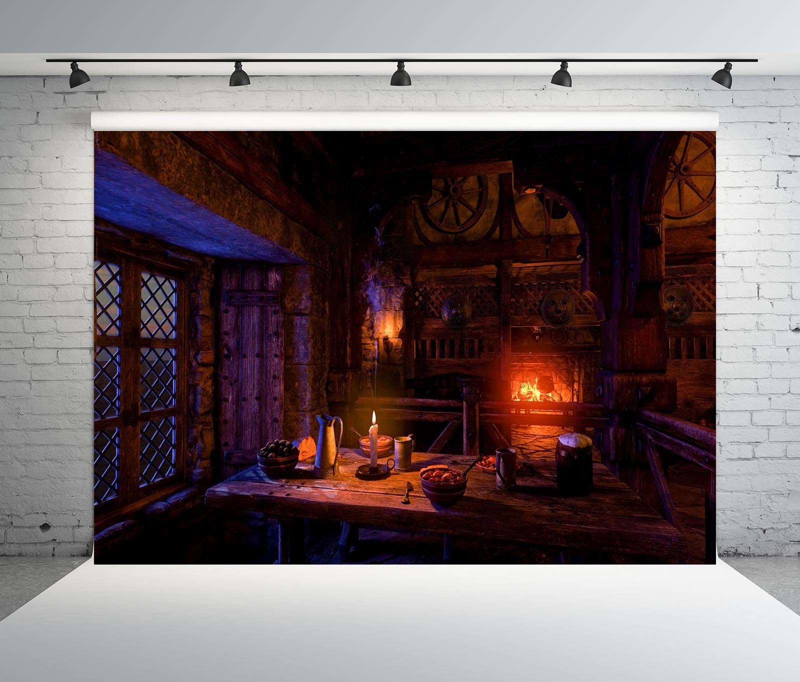 Photo Booth Lights BELECO 6x4ft Fabric Medieval Tavern Backdrop Wooden ...