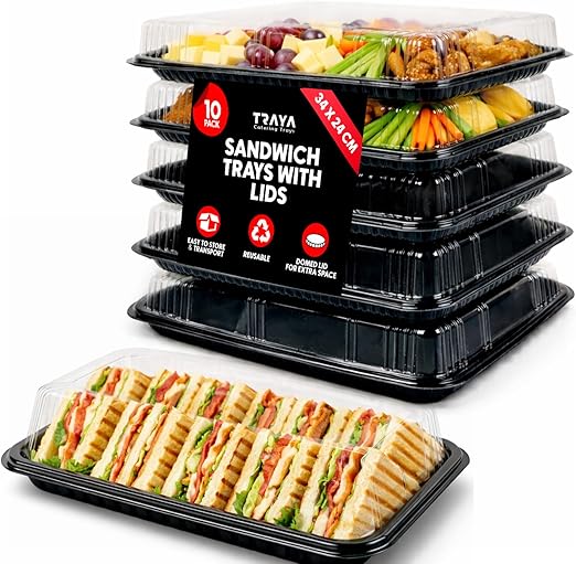 Amazon.com | TRAYA Pack of 10 Serving Tray with lid - Reusable Catering ...