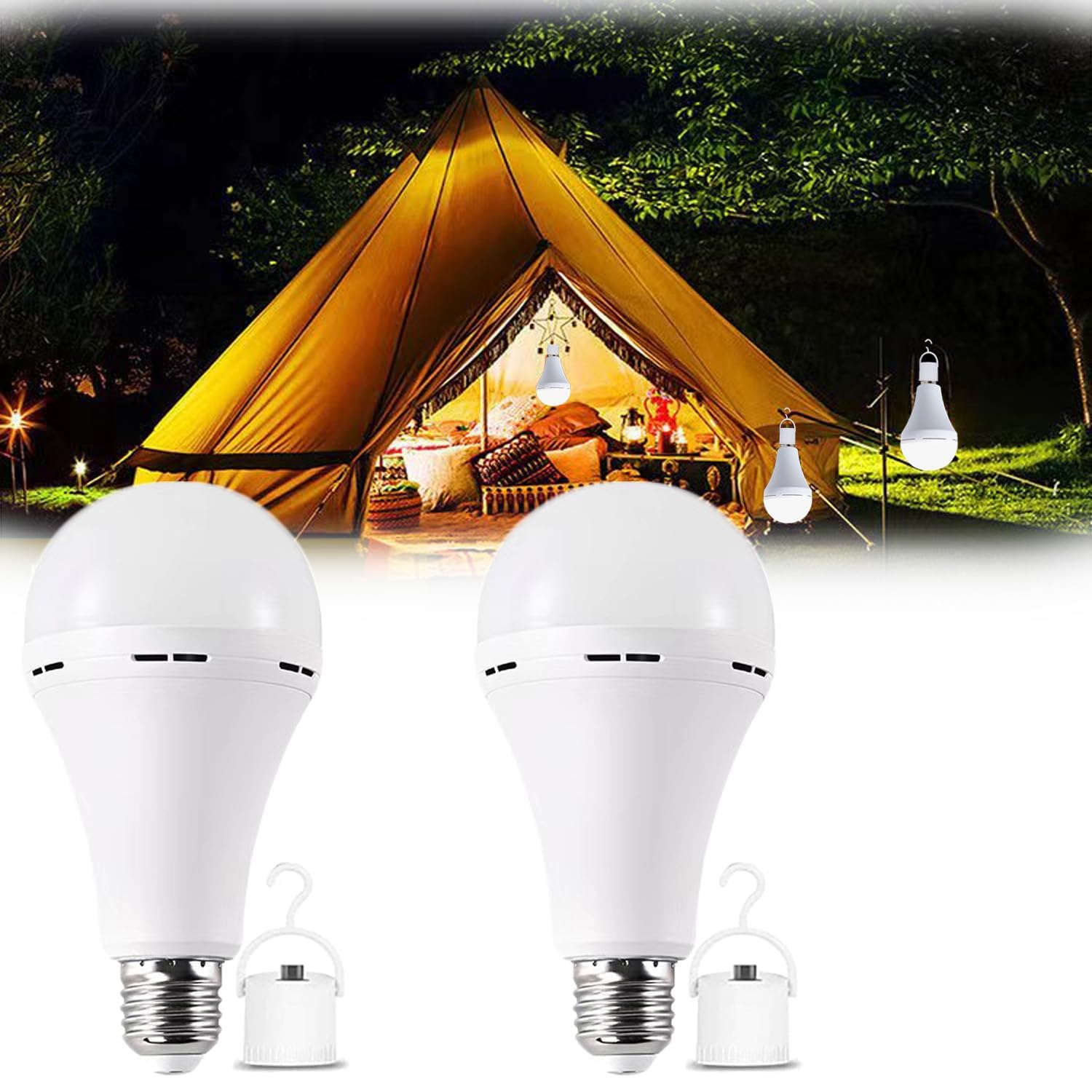 2Pack White Rechargeable Emergency 15W LED Light Bulb,Energy Saving,Eye ...