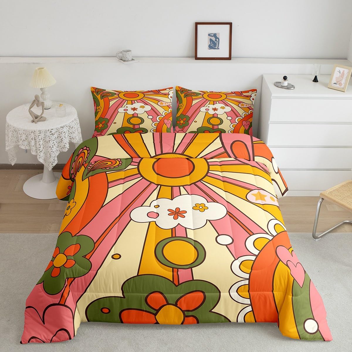Amazon.com: Erosebridal 60S 70S Hippie Comforter Queen Vintage Boho Sun ...