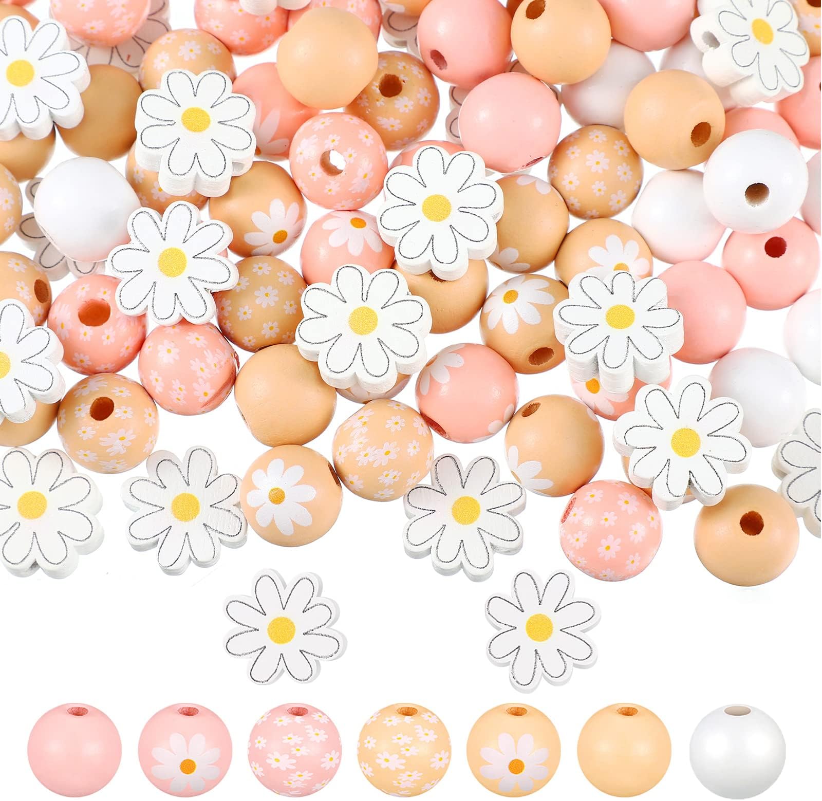 Amazon.com: Buryeah 200 Pcs Daisy Flower Wooden Beads 16mm Daisy Round ...