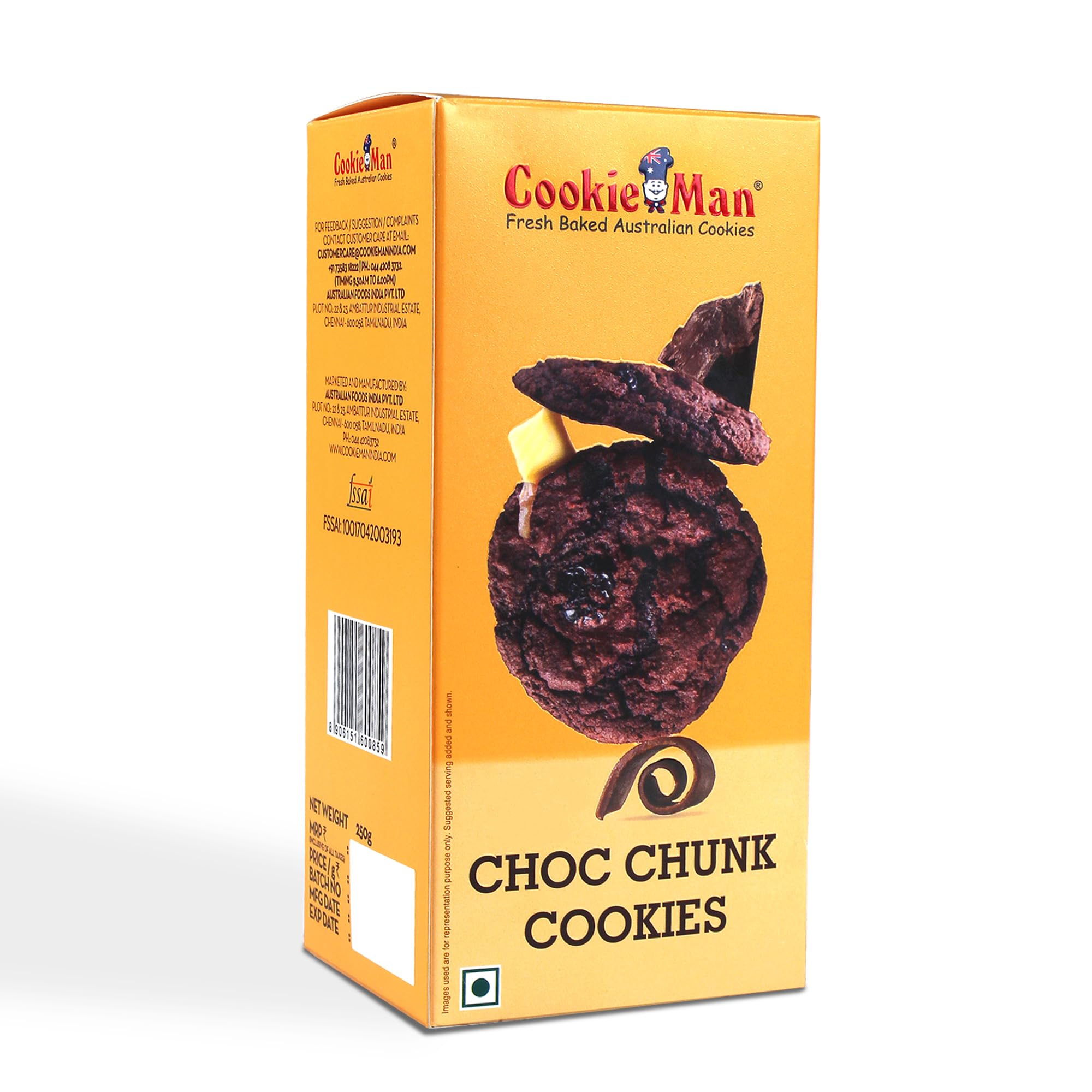 CookieMan Choco Chunk Cookies – 250g | Rich & Chewy Chocolate Chunk ...