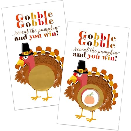 Amazon.com: Thanksgiving Day Scratch Off Game Cards - Pumpkin & Turkey ...