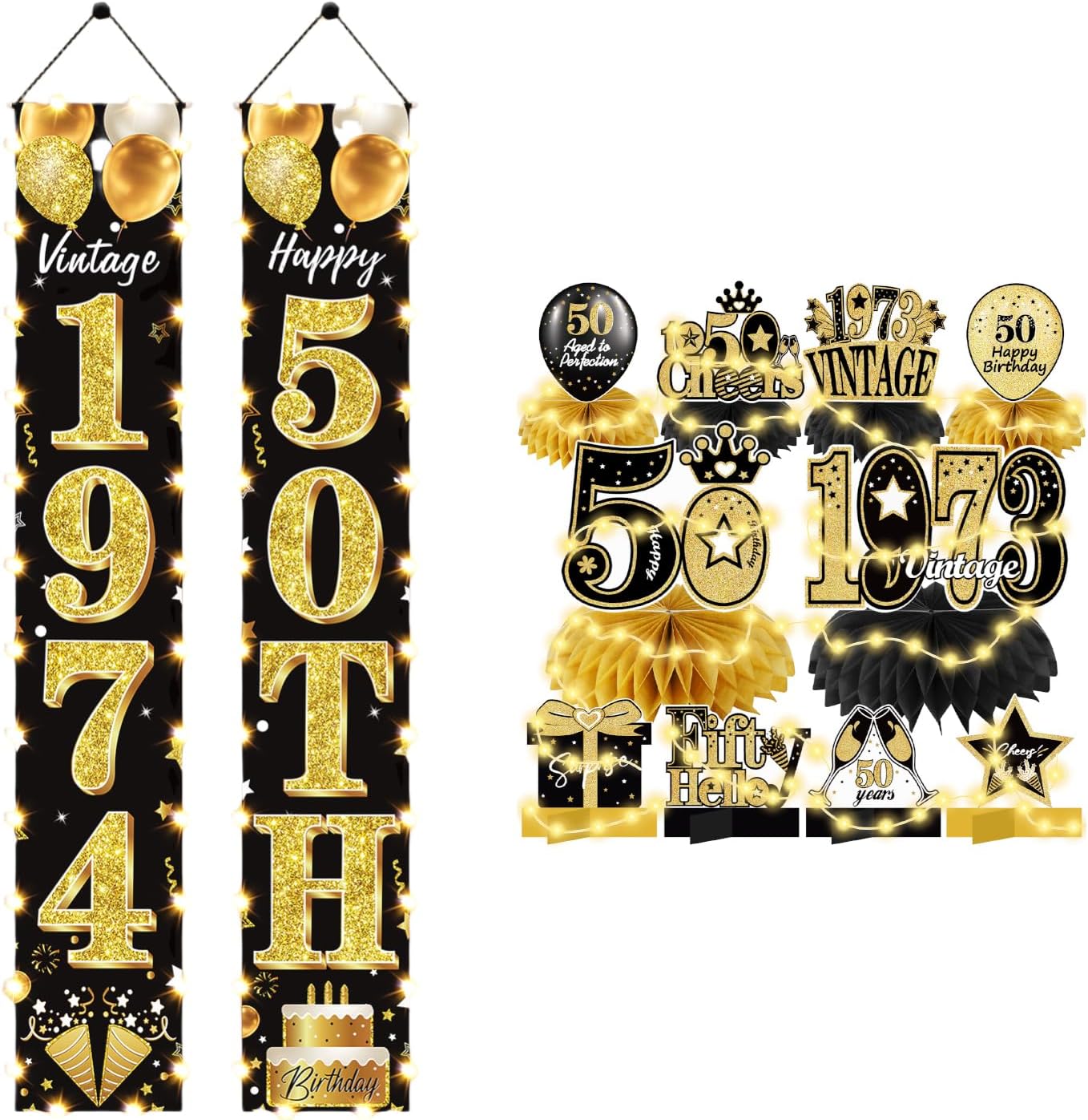 Amazon.com: 50th Birthday Party Banner Lighted and 1974 50th Birthday ...