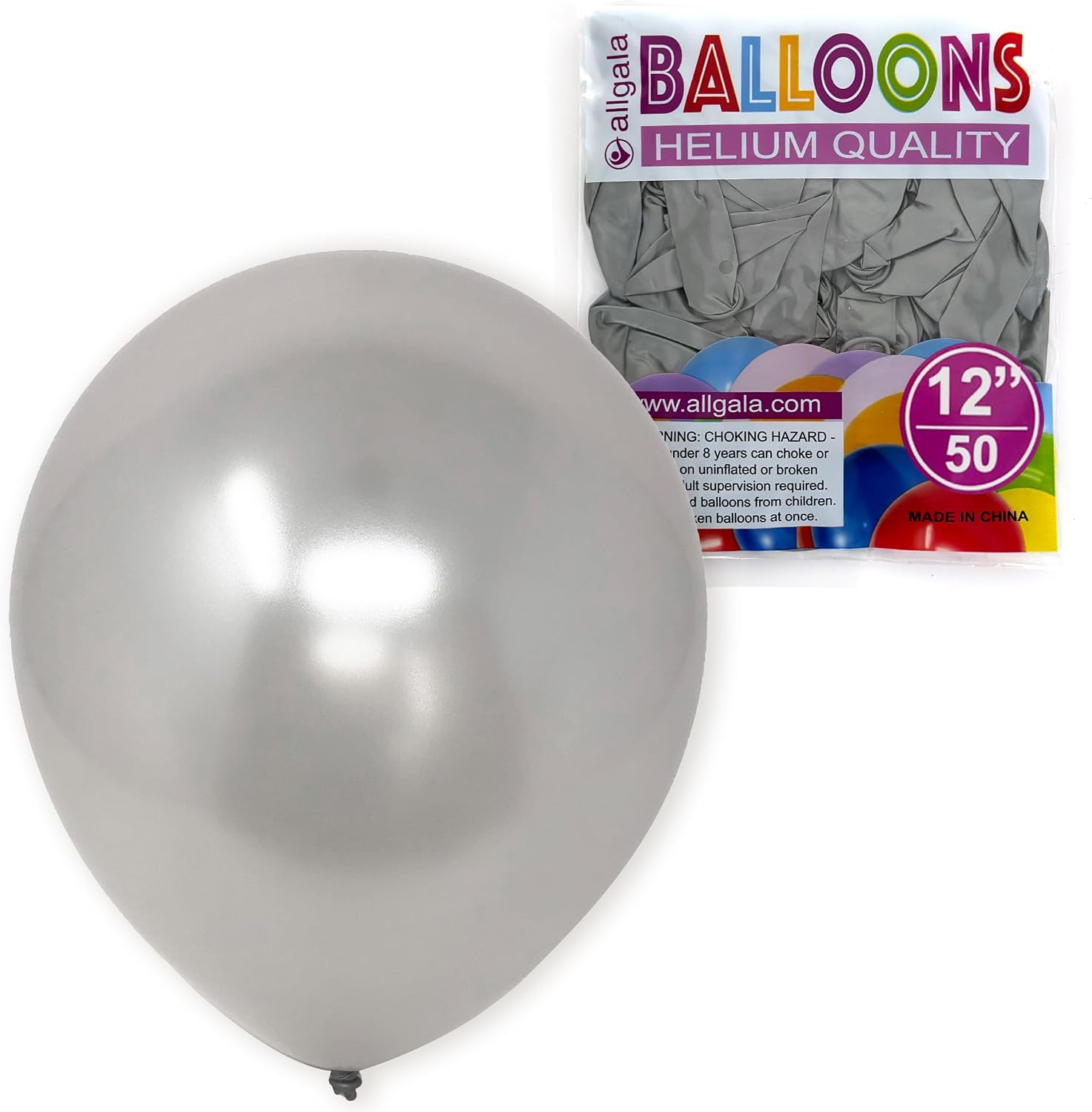 Amazon.com: Allgala Silver Balloons 50 Pack 12 Inch Helium Grade Latex ...